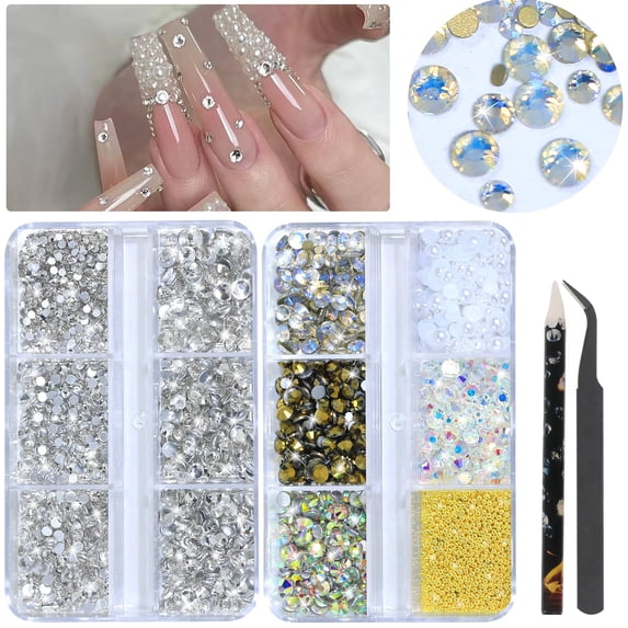 2 Boxed Nail Rhinestones Multi Shapes Flatback Gems Crystal AB ...