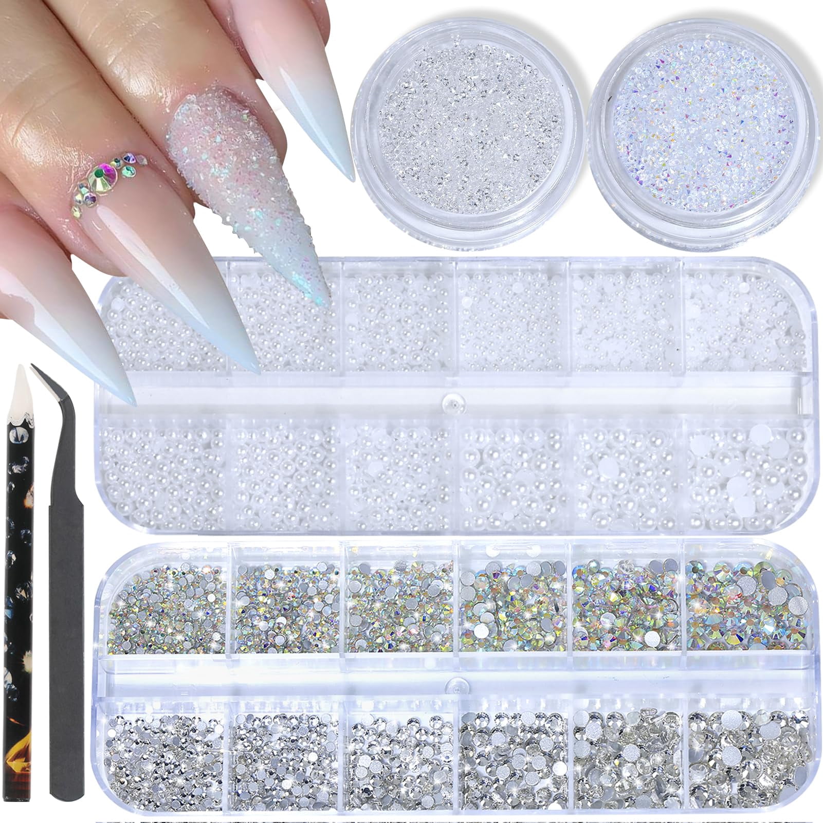 2 Boxed Nail Rhinestones Multi Shapes Flatback Gems Crystal AB White ...