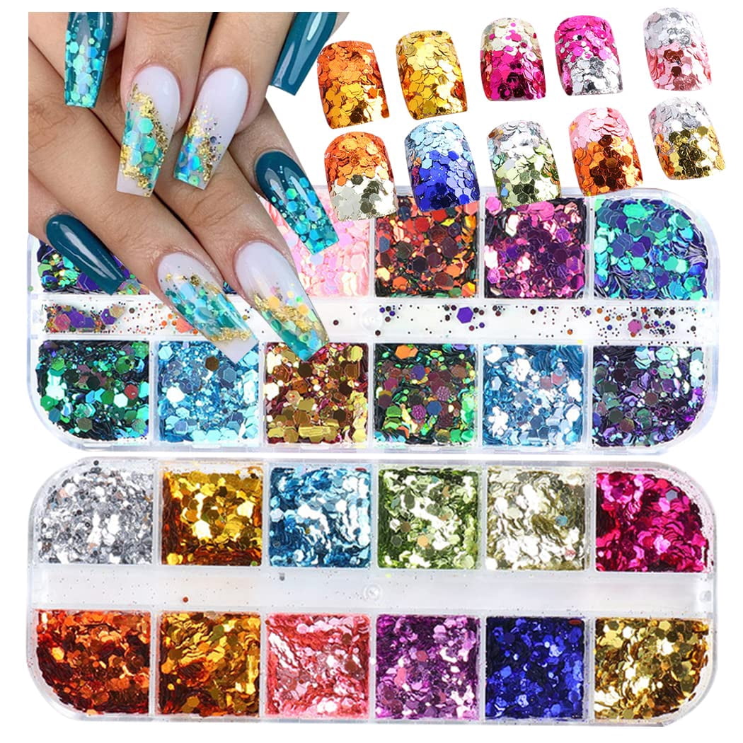 2 Boxes 24 Colors Chameleon Holographic Glitter Mermaid Nail Art ...