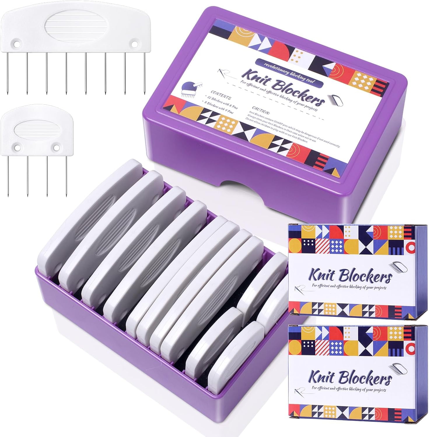 2 Boxes Knit Blockers & Pins Kit, Knit Blocking Combs for Blocking ...