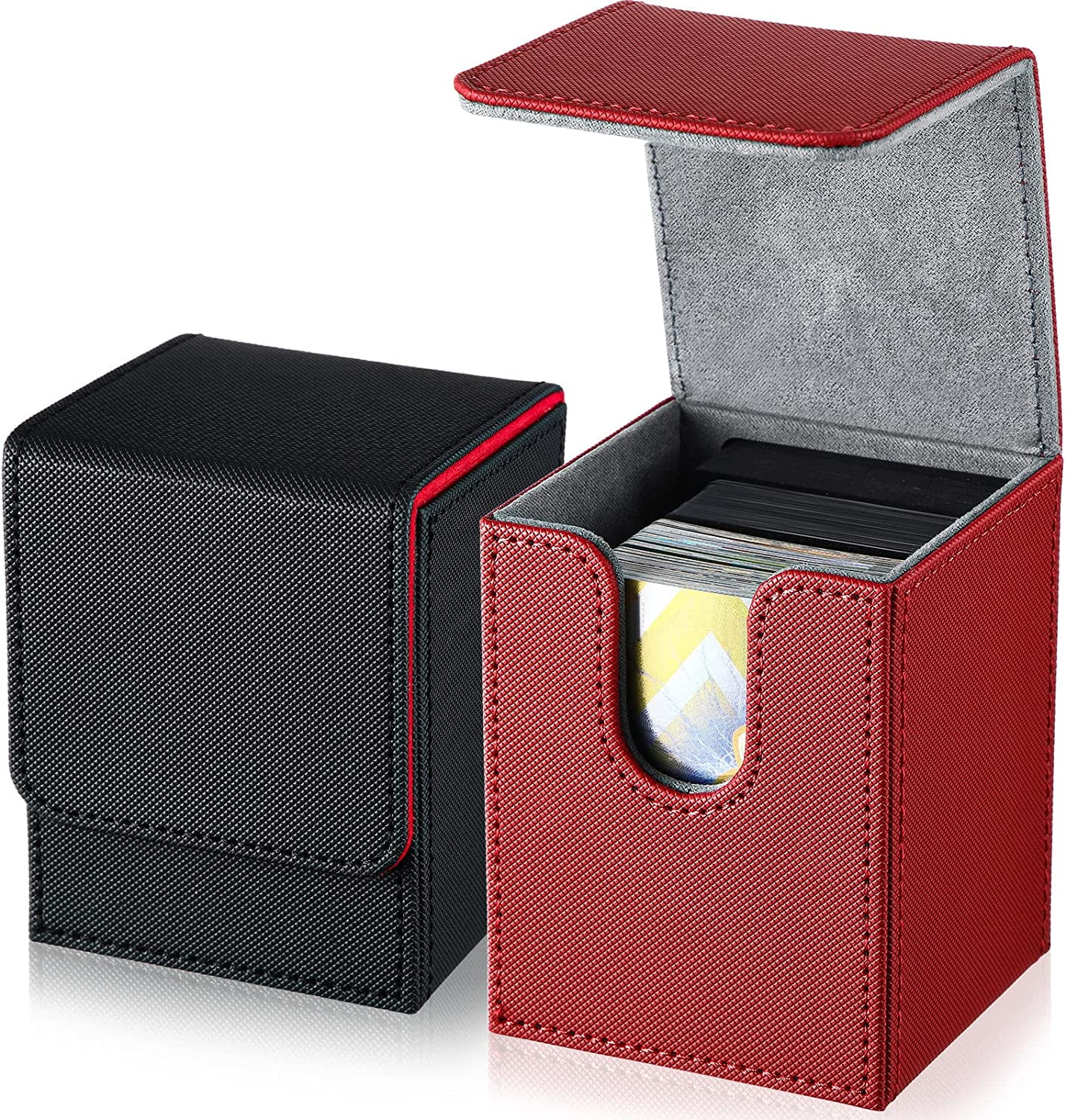2 Boxes Leather Deck Card Boxes Large Size Fit 100 Plus Sleeved Cards ...