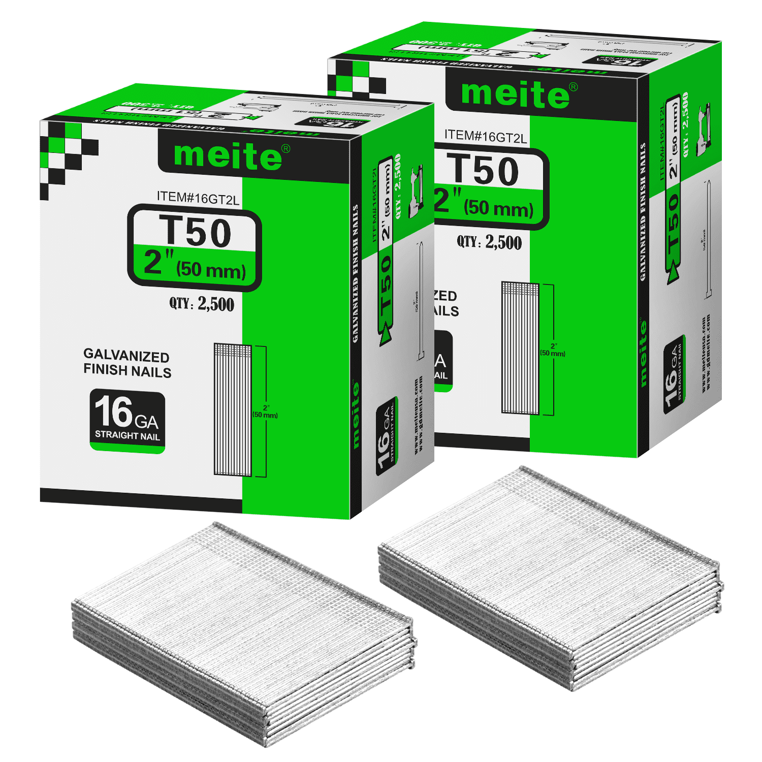 2 Boxes MEITE 16 Gauge Finish Nails, 2 Inch Galvanized 16GA Finish ...
