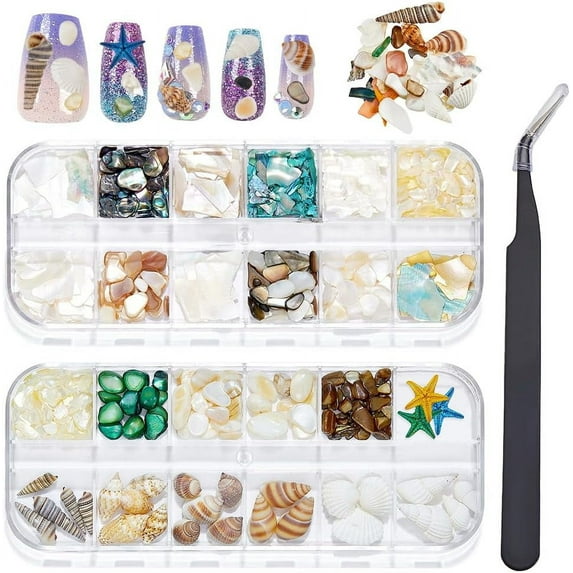 2 Boxes Natural Ocean Nail Art Rhinestones Charms Accessories Kit 3D ...