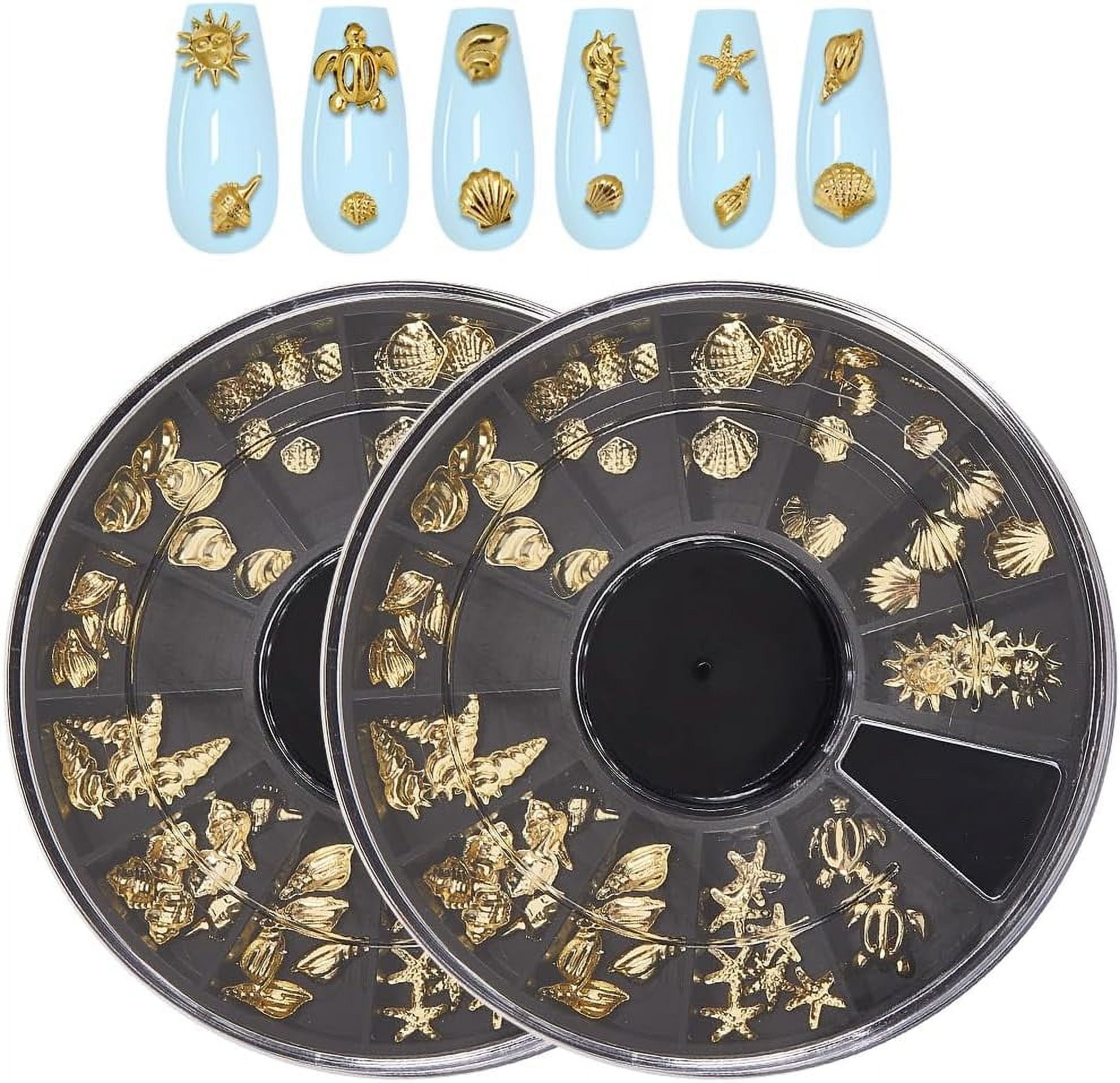 2 Boxes Ocean Nail Art Set 3D Charms 12 Styles Metal Alloy Gold Nail ...