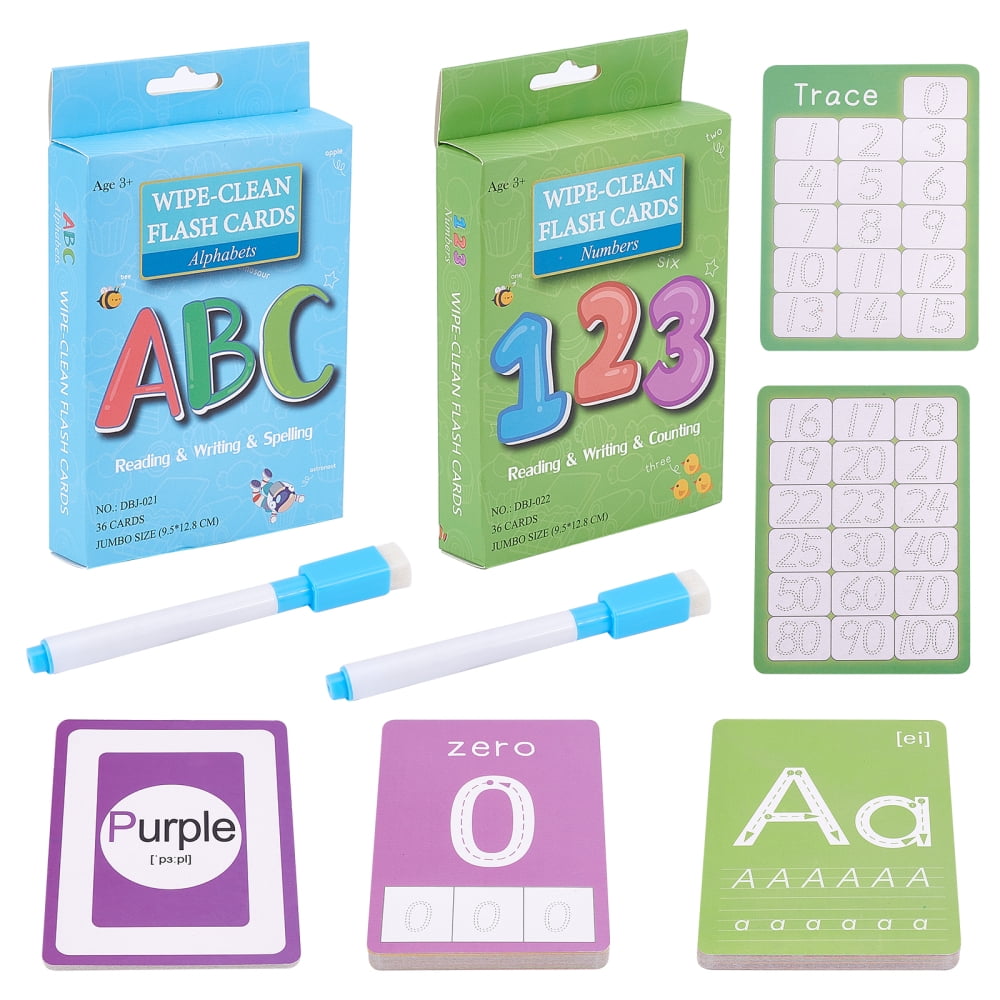 2 Boxes 2 Style Flashable English Numbers Flash Card with Pen Dry Erase ...