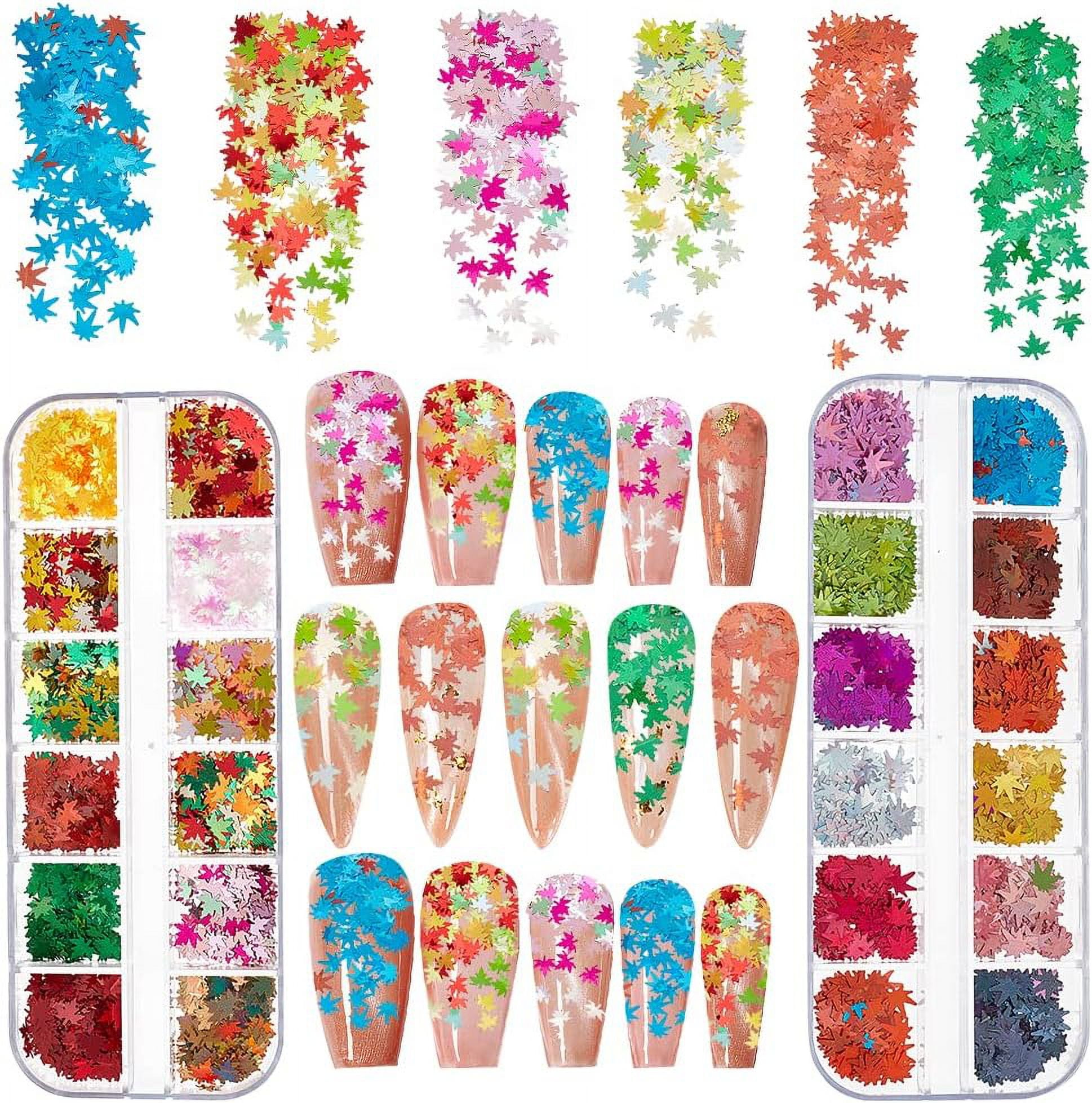 2 Boxs 24 Styles Maple Leaf Nail Sequins Fall Leaf Sequins Nail Art ...