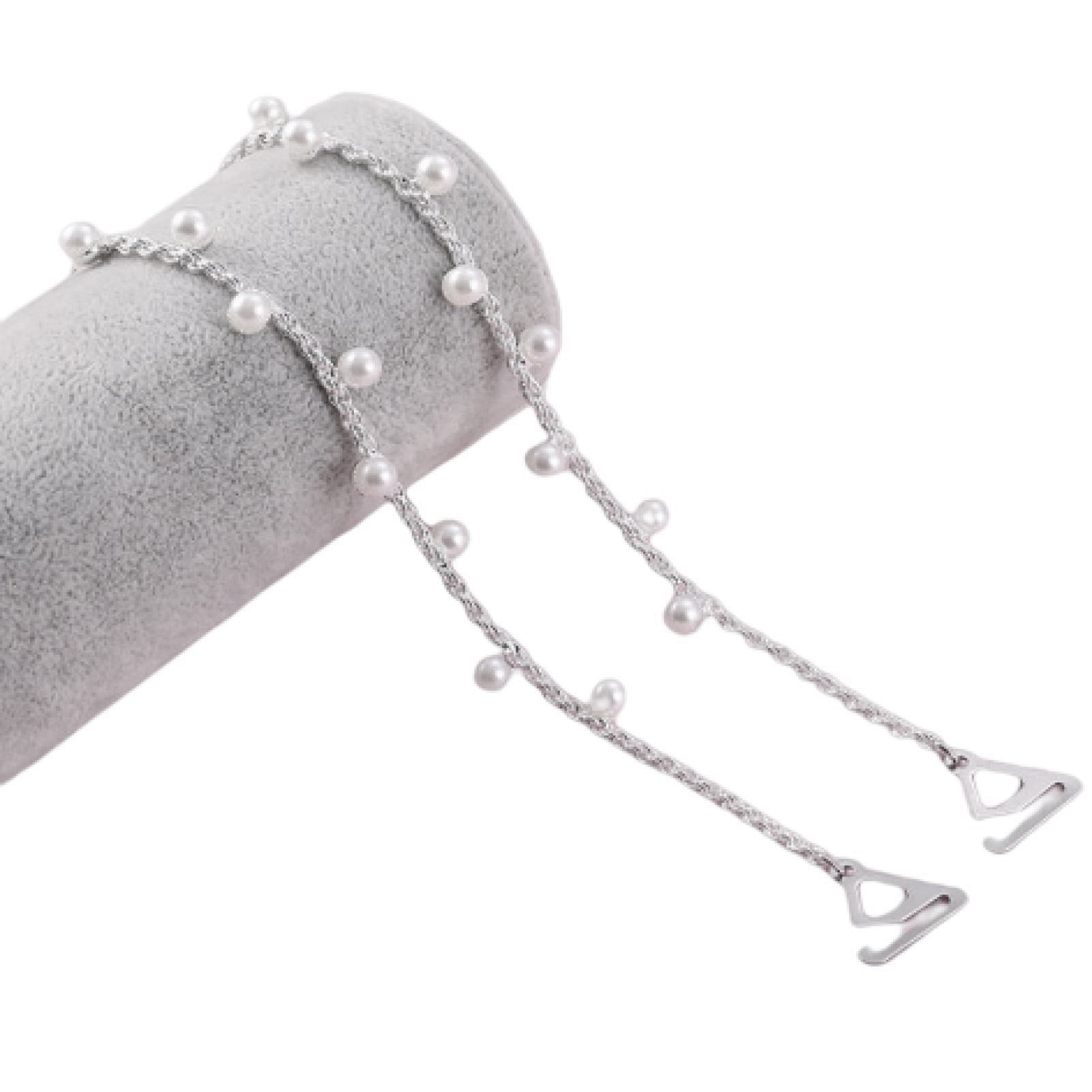 2 Bra Shoulder Straps Faux Pearl Cubic Zirconia Chain Non-slip Luxury ...