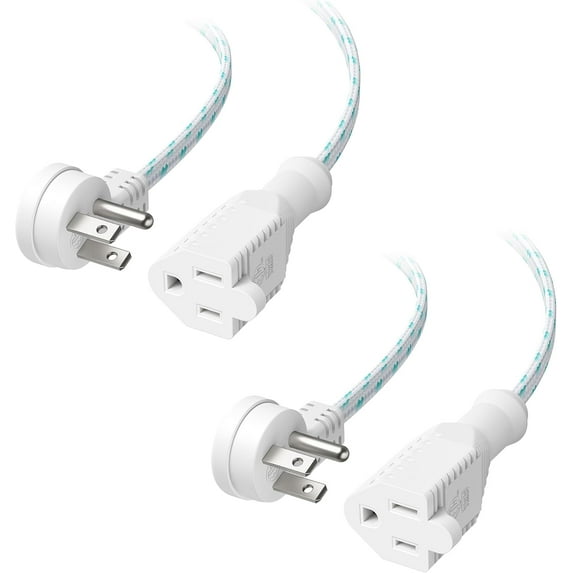 2- Braided Low Profile Flat Power Cord 10 ft, 3 Prong (Flat Plug ...