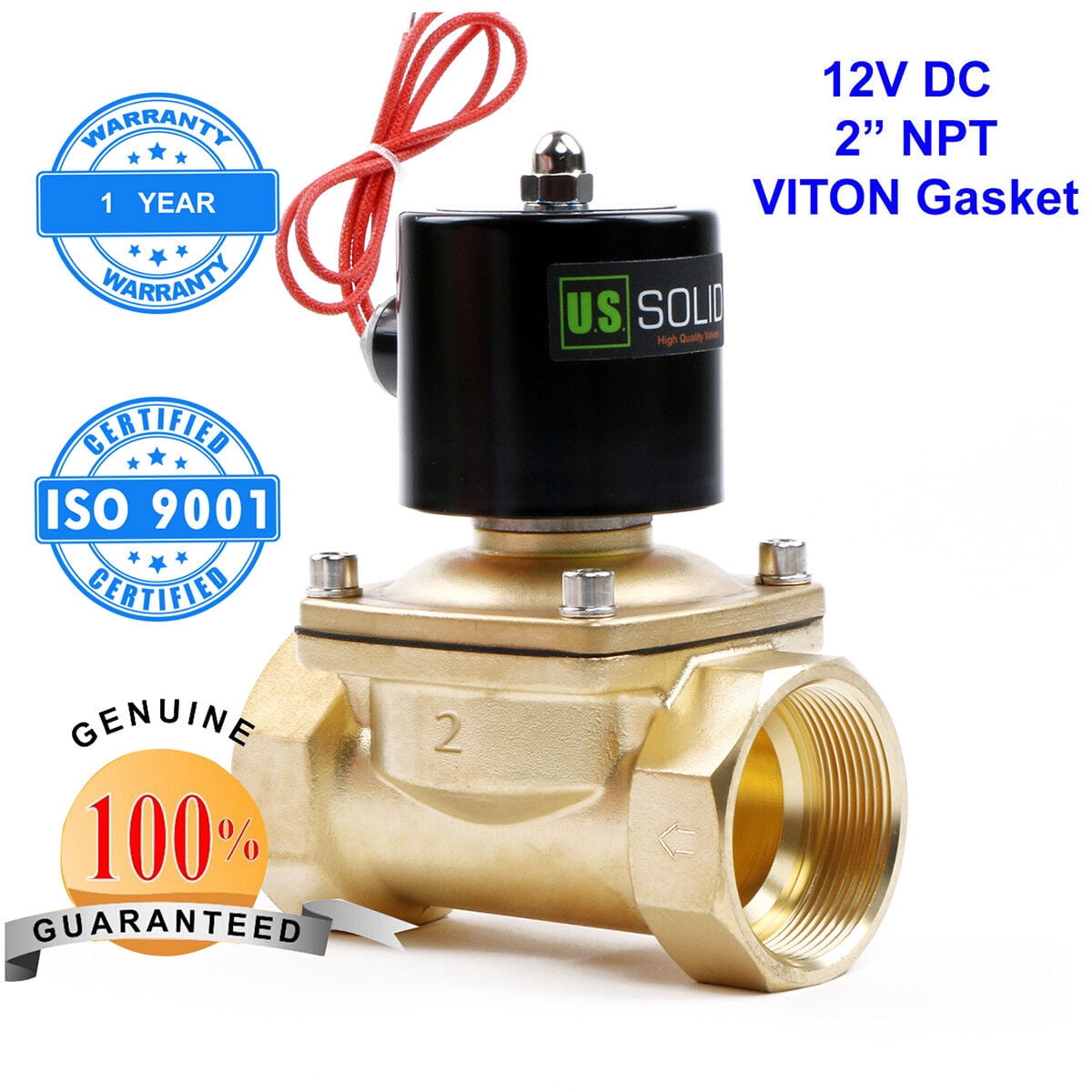 2" Brass Electric Solenoid Valve 12V DC Normally Closed Water Air oil ...