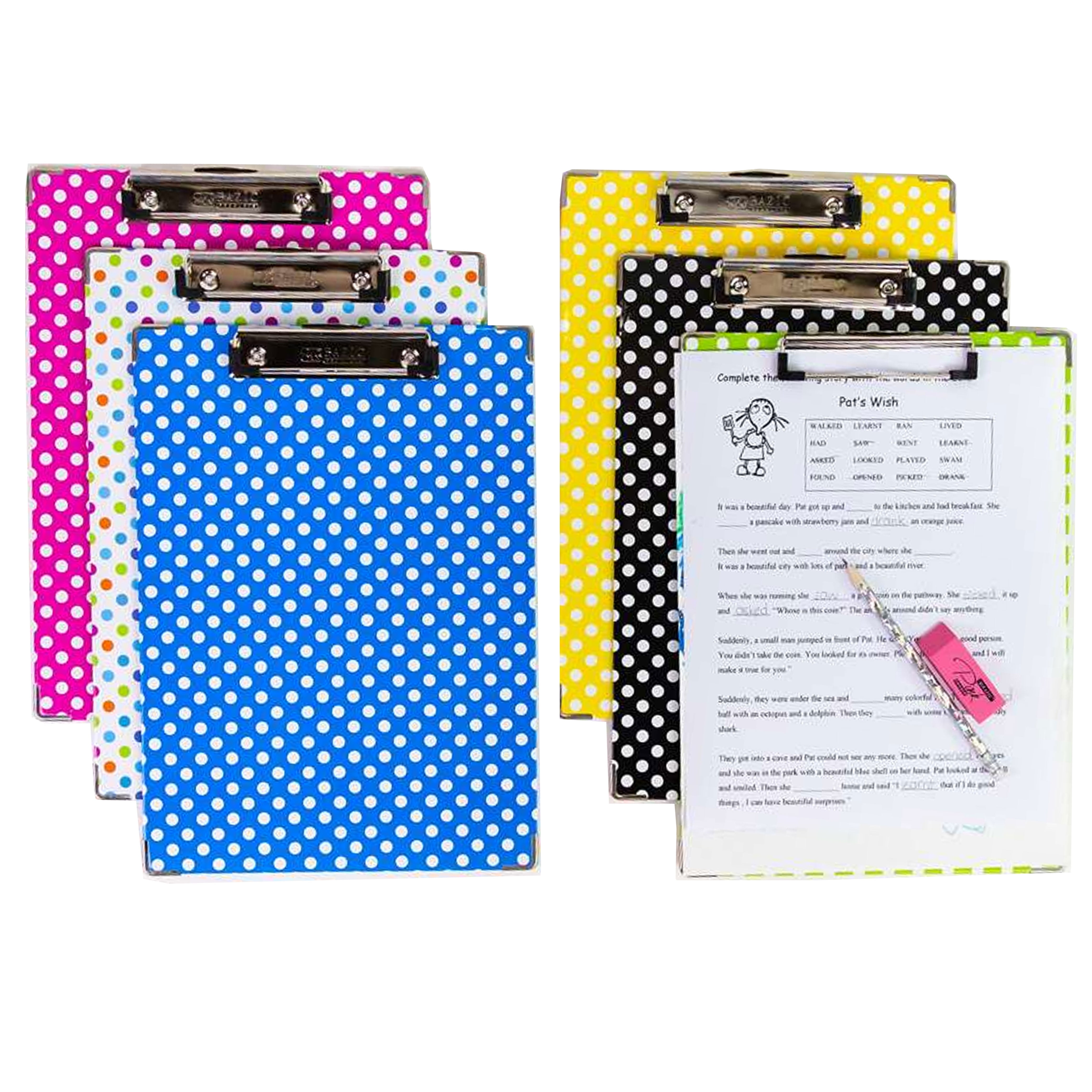 2 Bright Polka Dot Clipboards Standard Size Low Profile Clip Hard ...