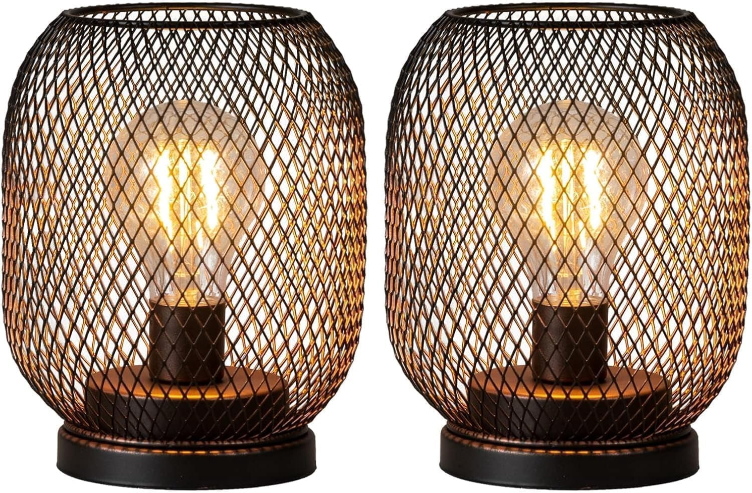 2 Bronze Oval / Timer Table Lamp Set, Cordless LED Vintage Decorative ...