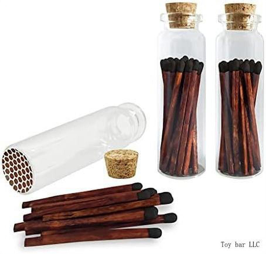 2" Brown Stick Black Tip Espresso Safety Matches | 3 Glass Bottles Each ...