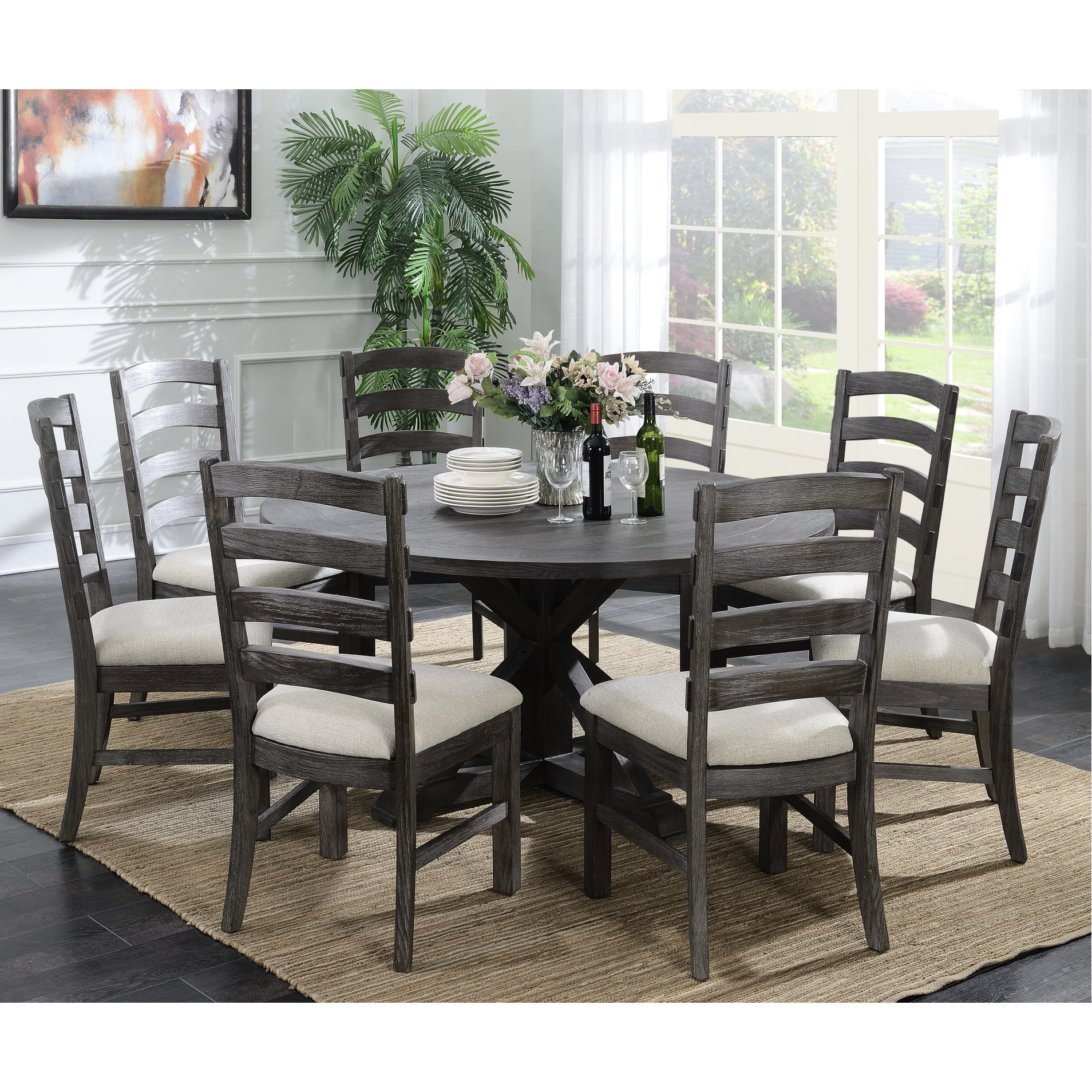 2 Brown Upholstered Dining Seats - Solid Wood Worked, Rustic Gray ...