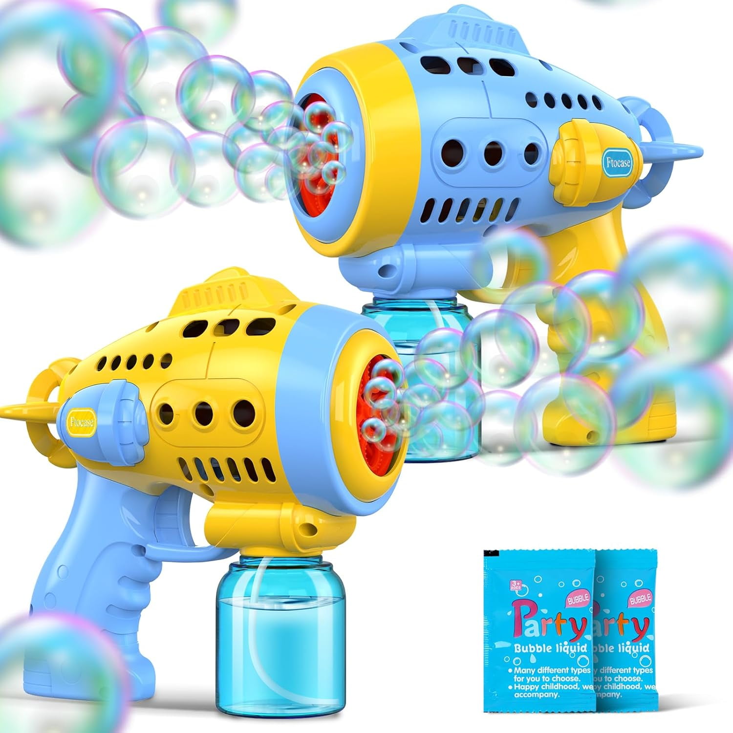 2 Bubble Gun with Bubble Liquid, Bubble Machine for Toddlers with 360 ...