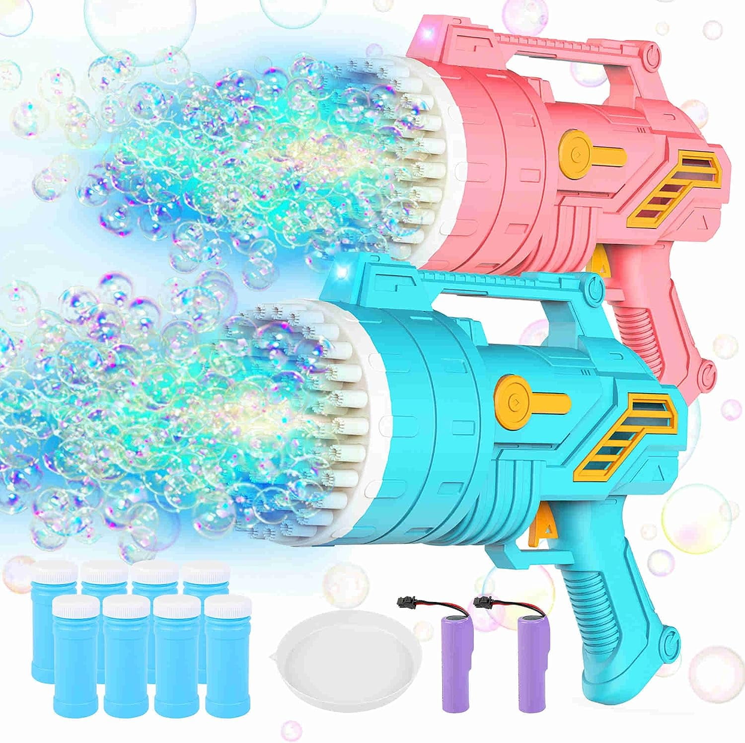 2 Bubble Guns Machine for Toddlers, Automatic Light up Bubble Blaster ...