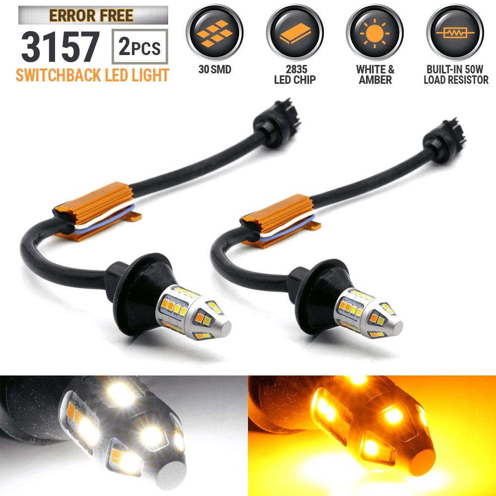 2 Bulbs Error Free 3157 Type-1 White-Amber Switchback Turn Signal ...