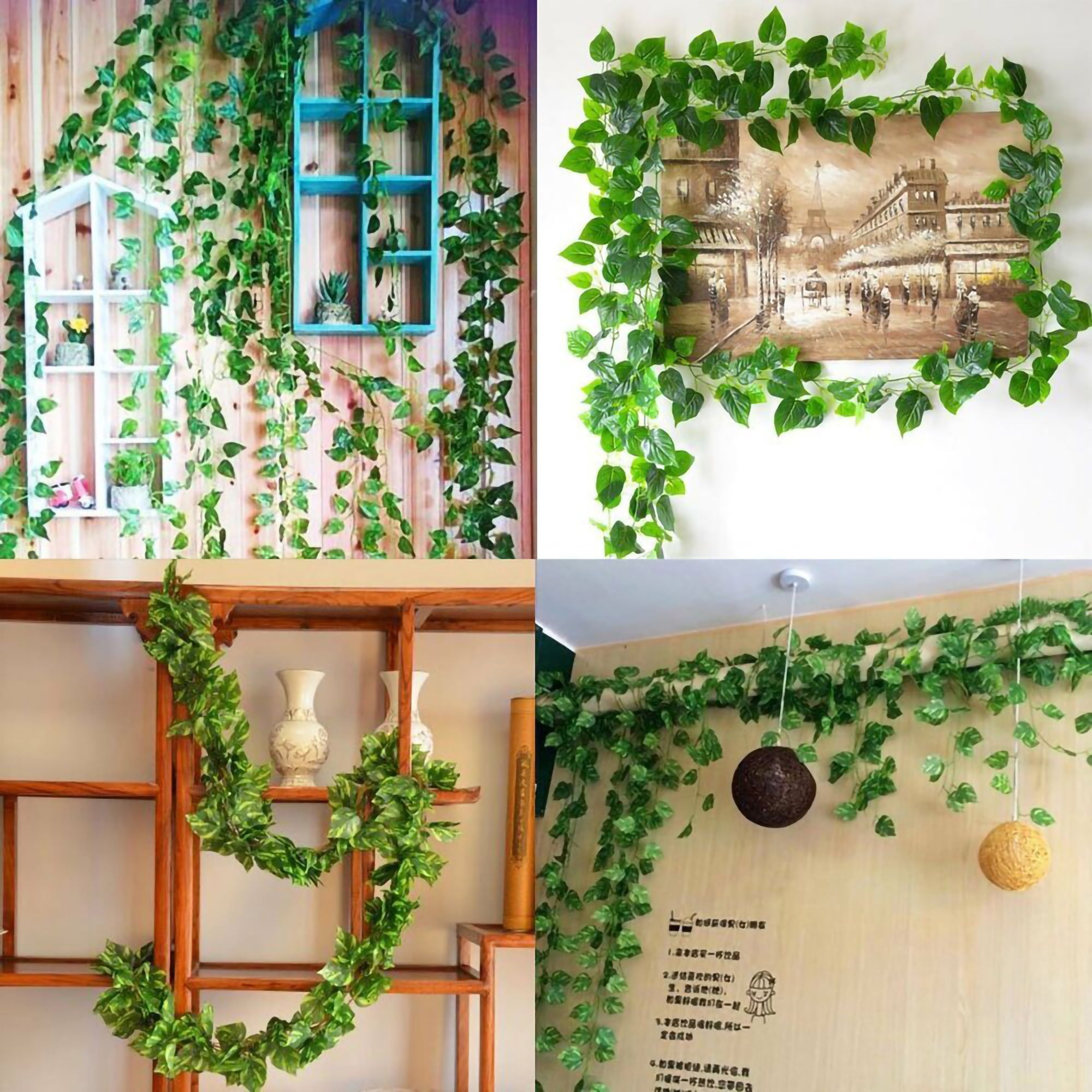 2 Bunch Artificial Silk Scindapsus Plastic Ivy Vines Fake Ivy Garland ...