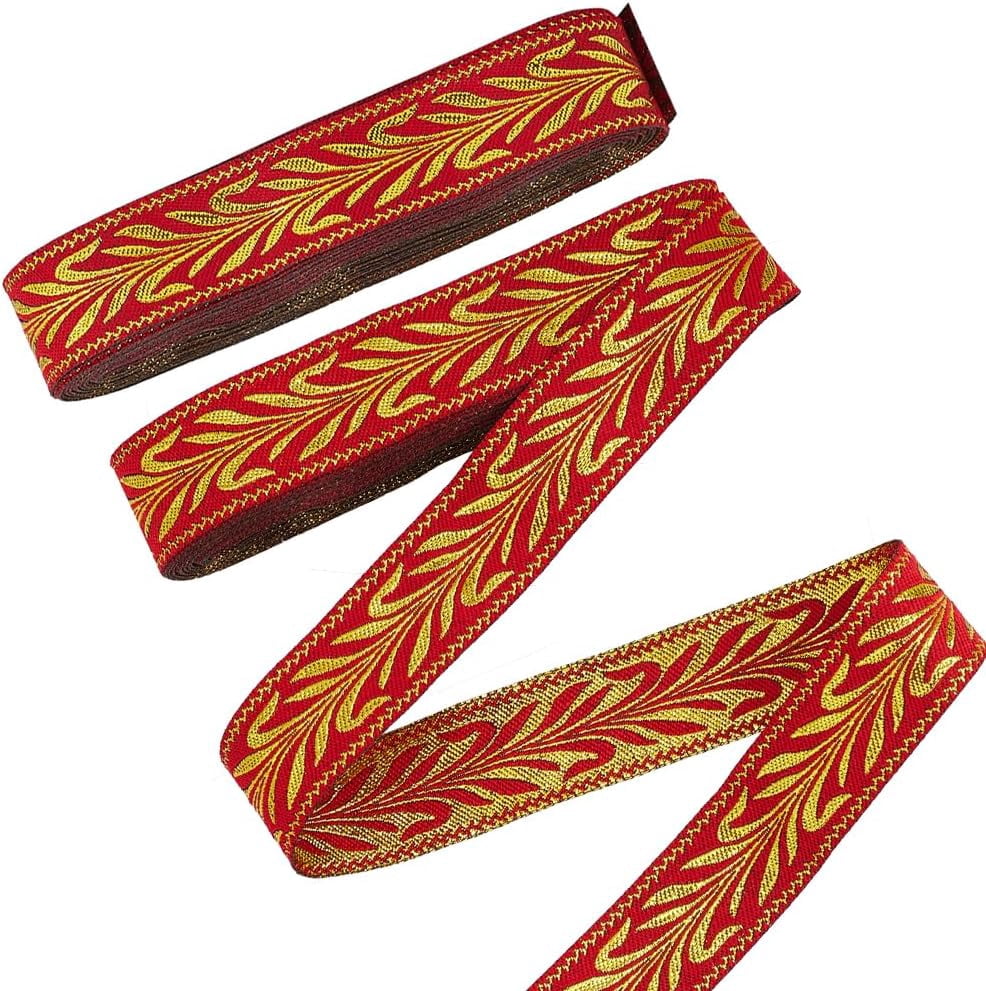2 Bundle 15.3yard Ethnic Style Jacquard Ribbon 1 Inch Gold Leaf Ribbon ...