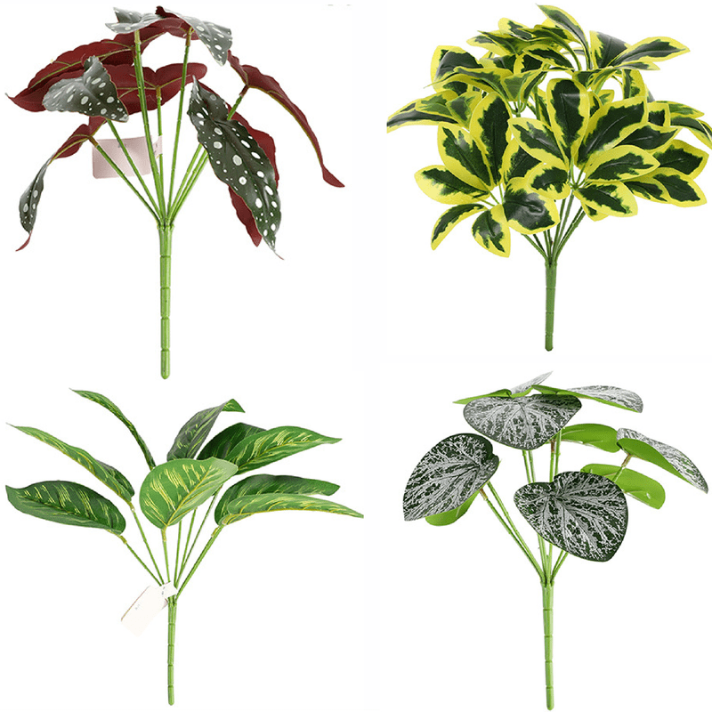 2 Bundles Artificial Faux Tropical Plant Plastic Shrubs Fern Leaves ...