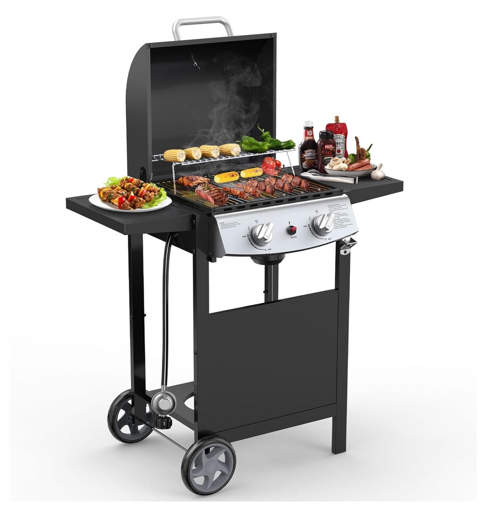 2 Burner BBQ Propane Gas Grill, Stainless Steel 20000 BTU, Equipped ...