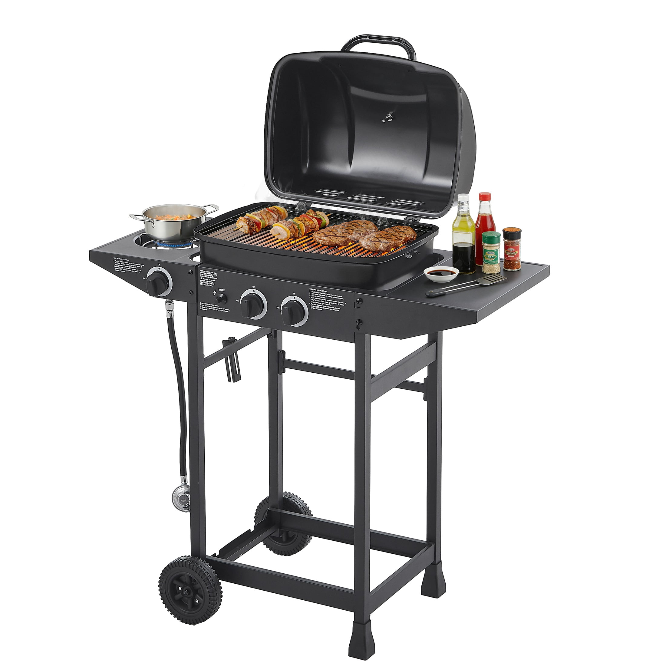 2 Burner Bbq Propane Gas Grill with Side Burner 24000 BTU Output ...