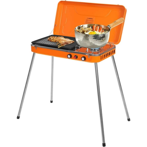 2 Burner Camping Stove Outdoor, Portable Grill Gas Stove with Griddle ...