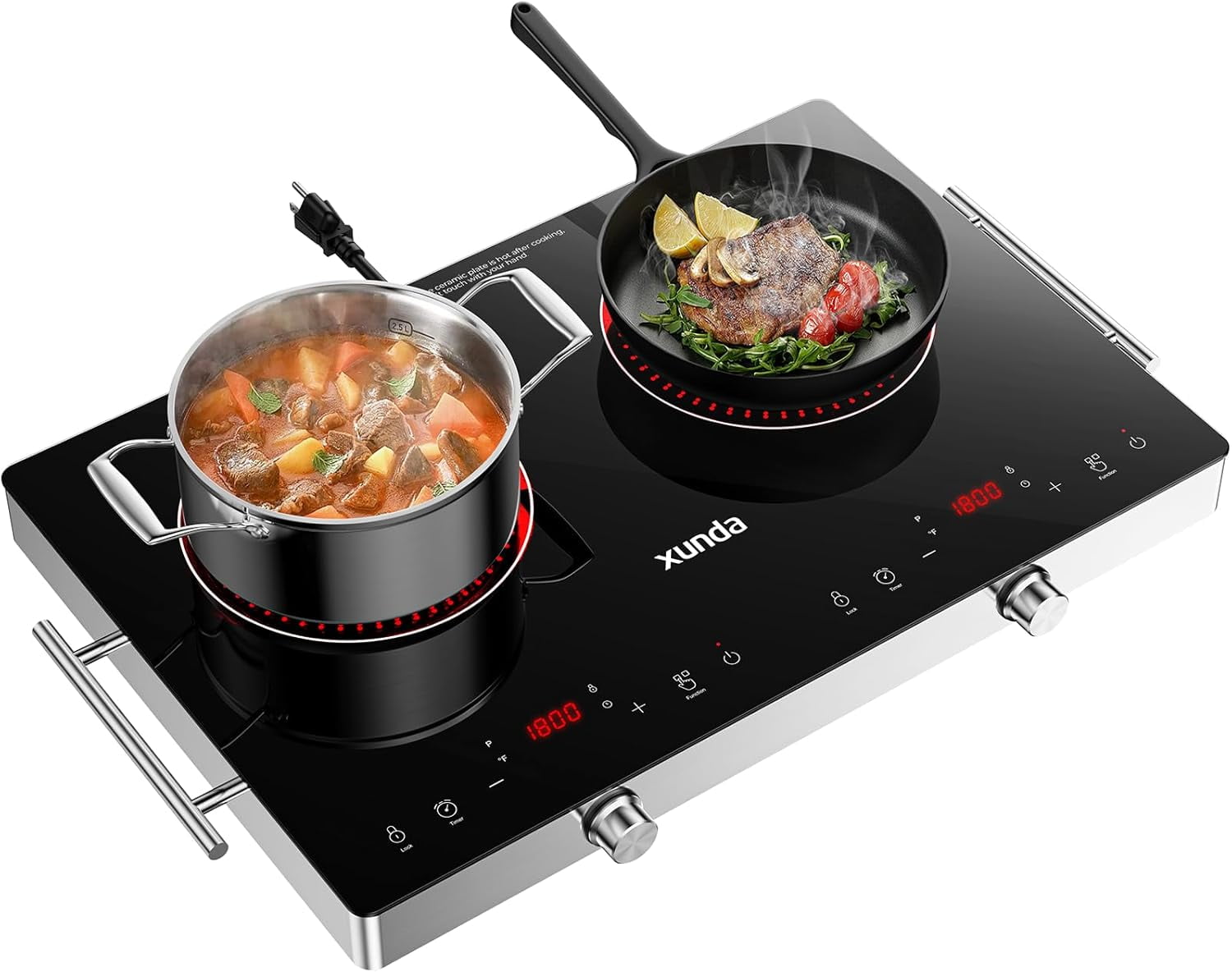 2 Burner Electric Cooktop 110V, Hot Plates with Carry Handle, Ceramic ...