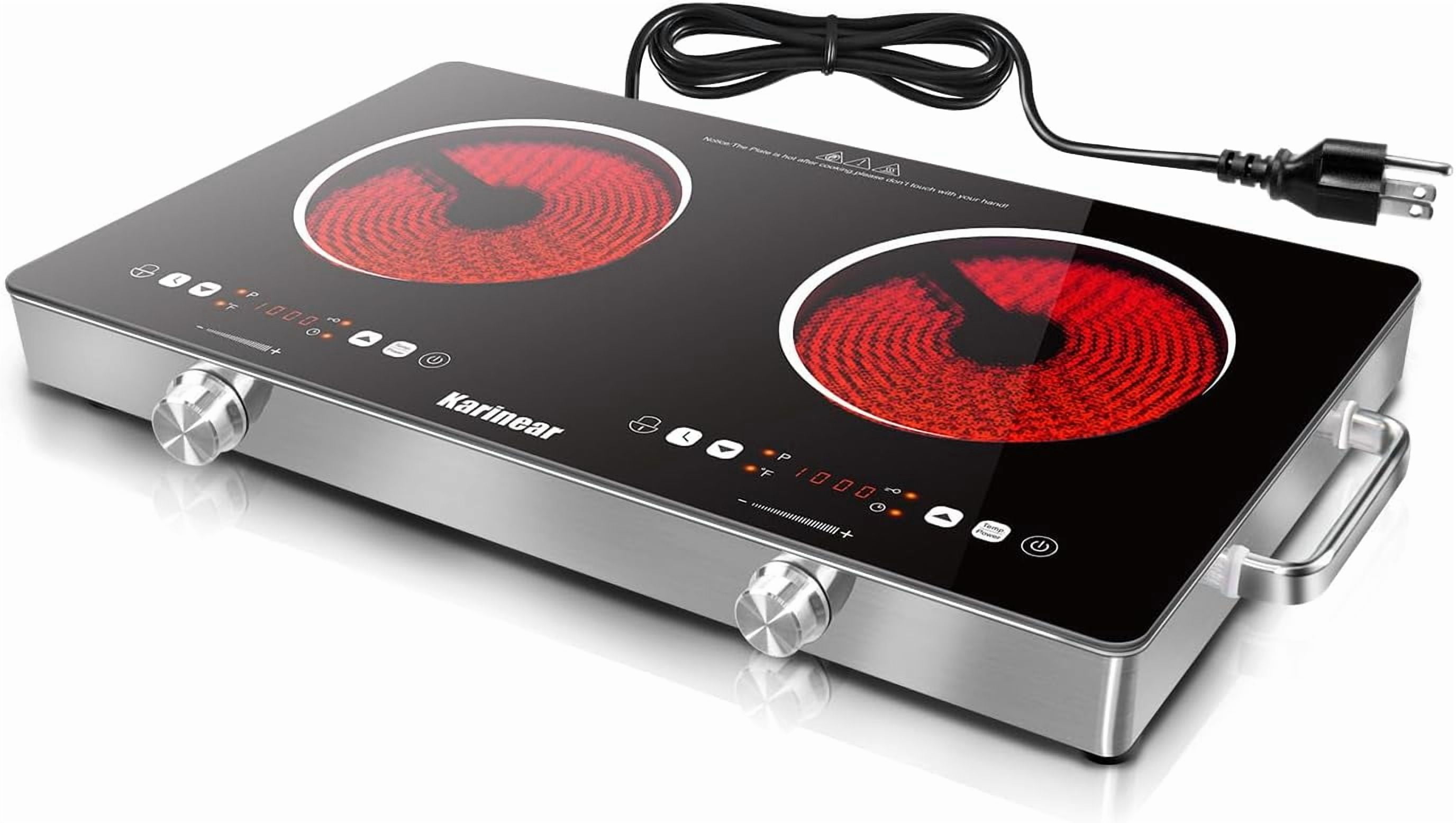 2 Burner Electric Cooktop 110V, Portable Electric Stove with Handle ...