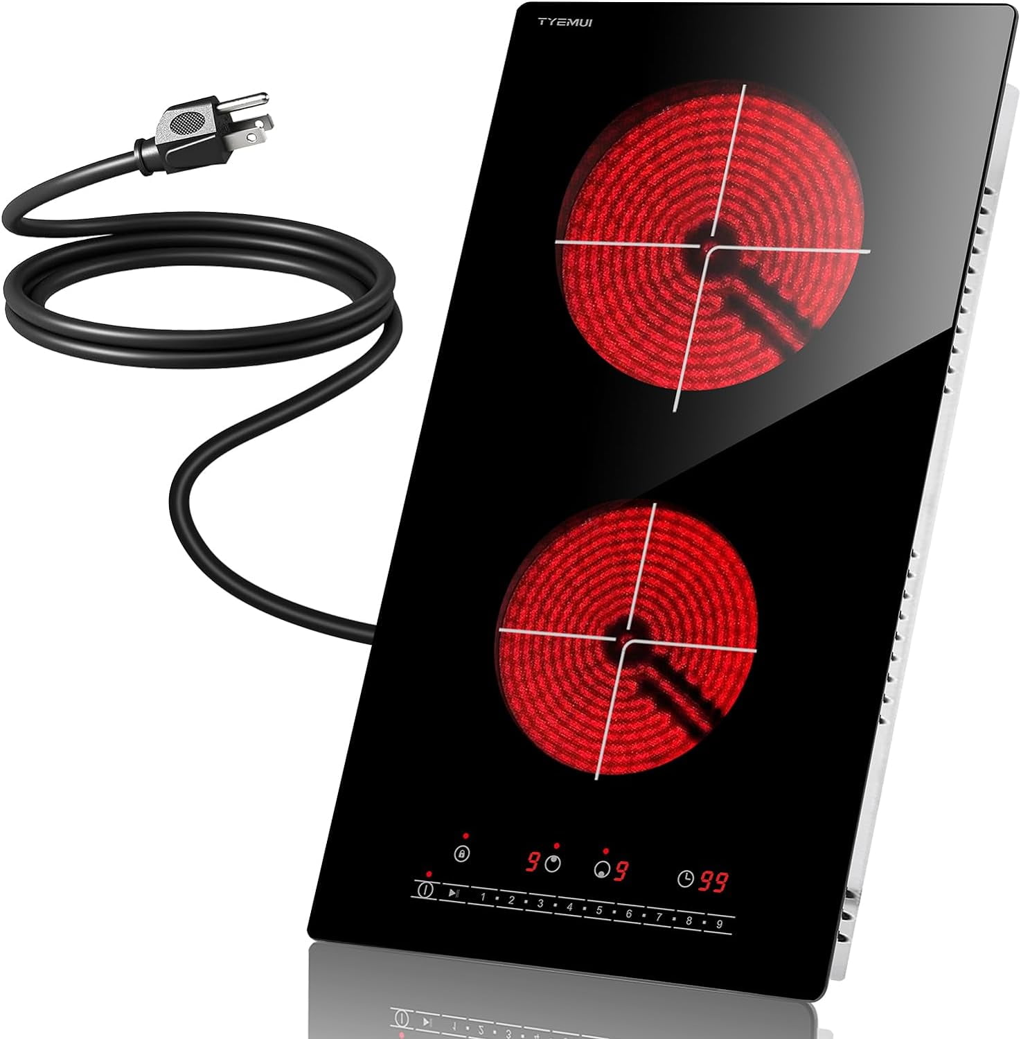 2 Burner Electric Cooktop 110v Plug in, Portable 2000W Infrared Cooktop ...