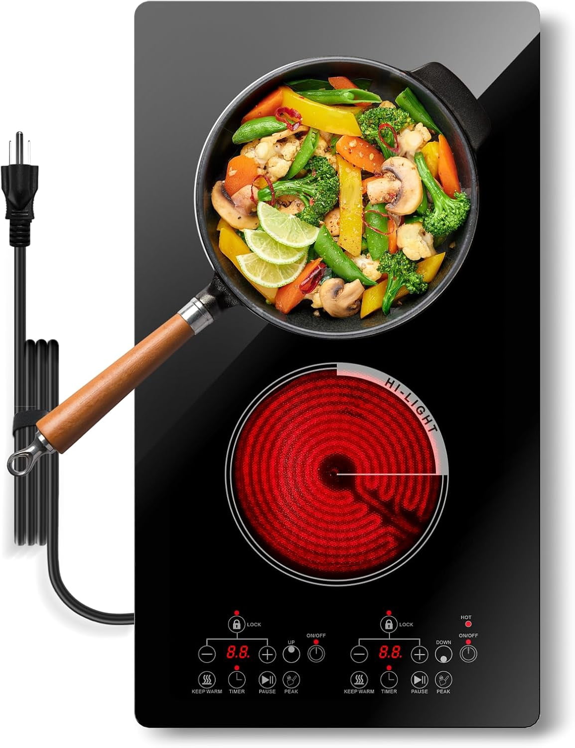 2 Burner Electric Cooktop 2000W, Portable Ceramic Glass Hot Plate 12 ...