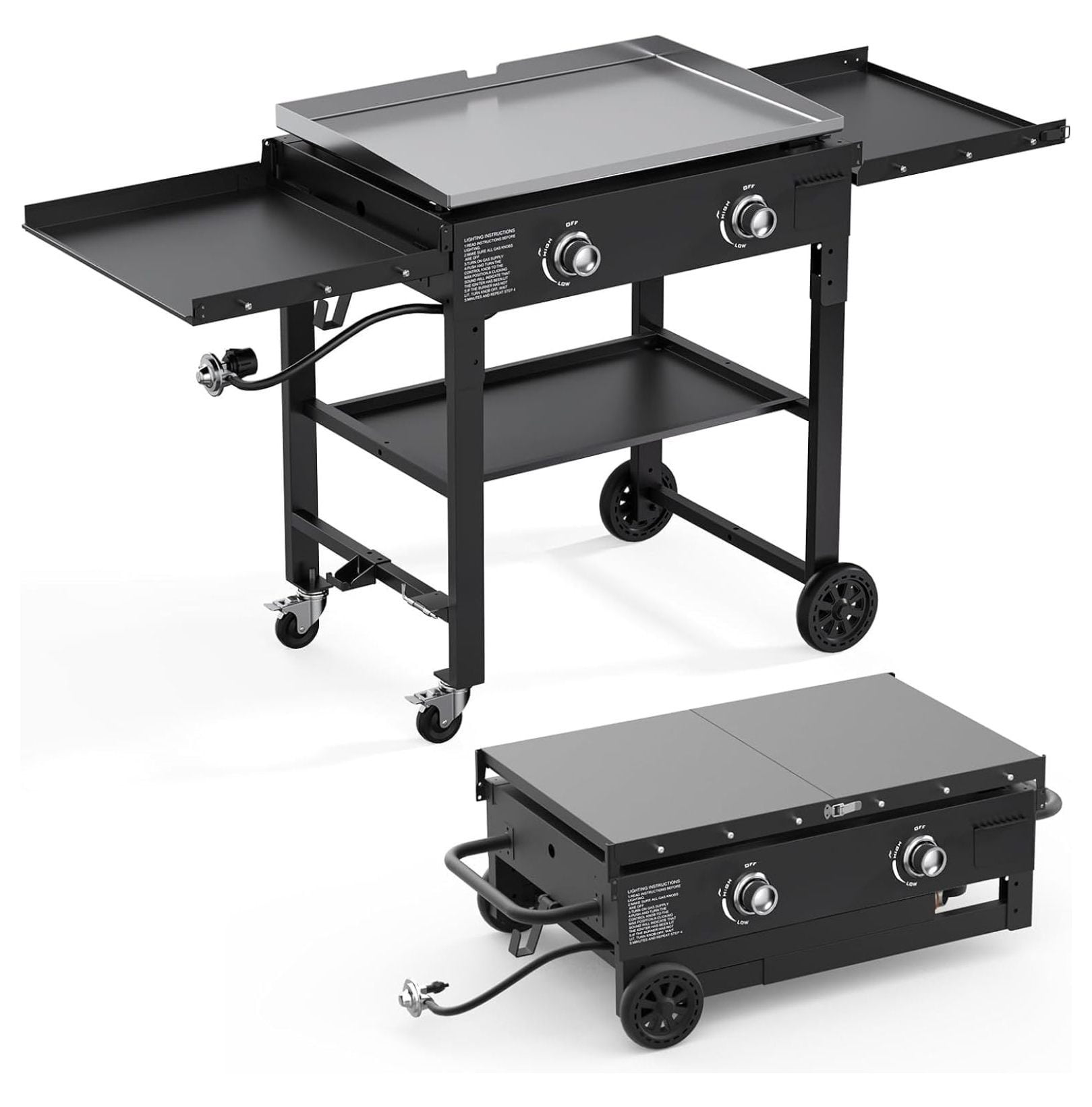 2 Burner Foldable Gas Griddle, 28 Inch Stainless Steel Portable ...