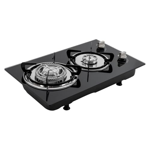 2 Burner Gas Cooktop, Tempered Glass Gas Cooktop Built-in Gas Stovetop ...
