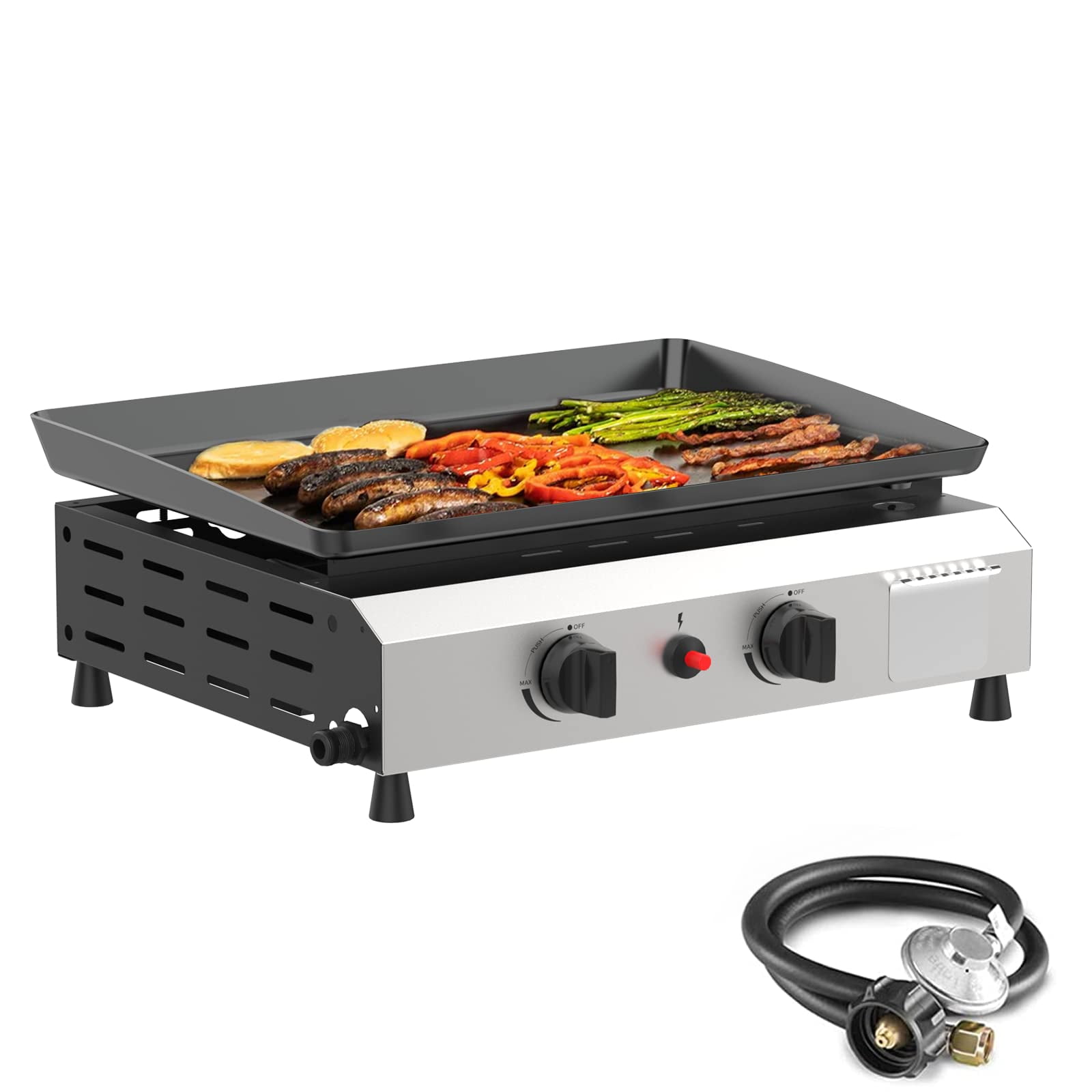 2 Burner Gas Griddle-17 Inch Outdoor Propane Griddle- 20000 BTU Propane Fuelled, Portable Flat ...