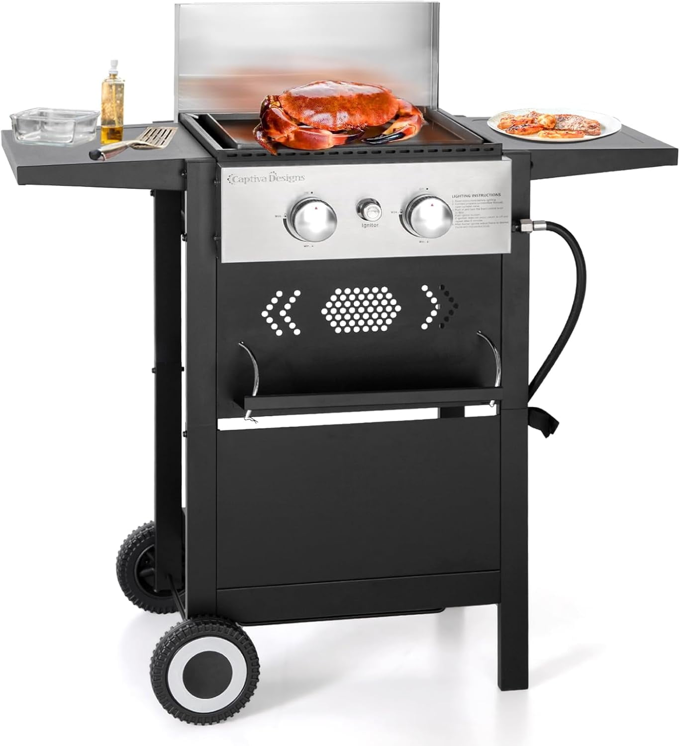 2 Burner Griddle Grill Combo, 2 in 1 Propane Gas BBQ Grill w/Cast Iron ...
