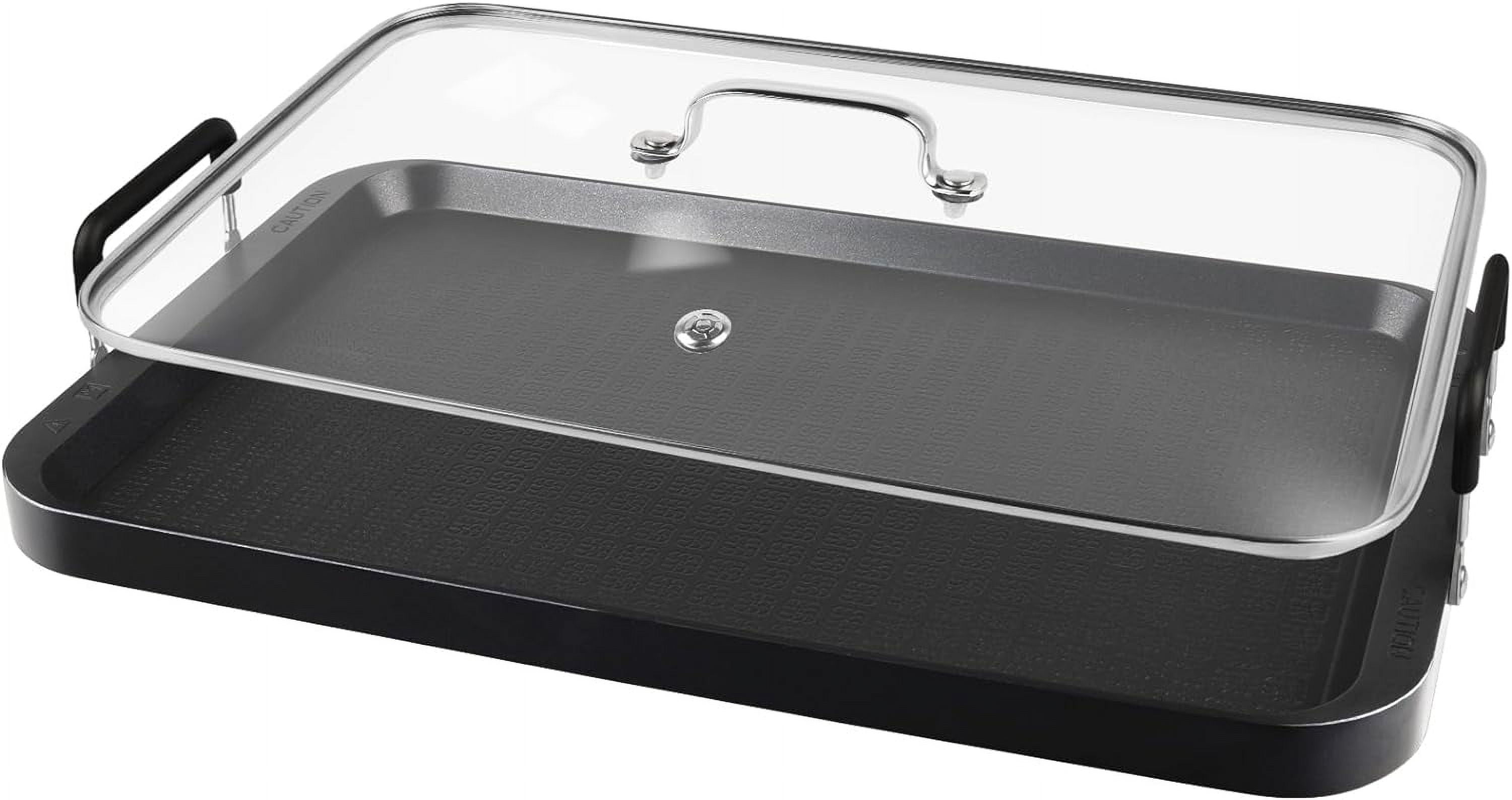 2 Burner Griddle Pan with Glass Lid, Stove Top Flat Griddle for Glass ...