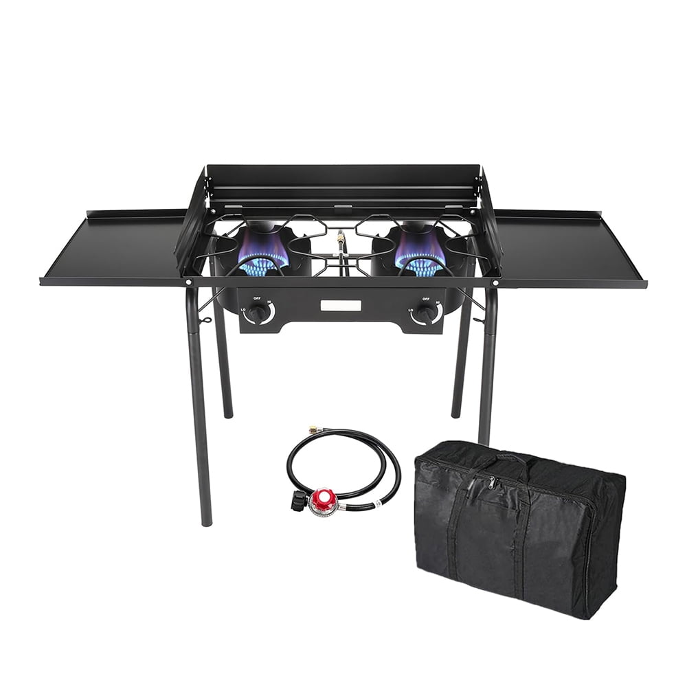 2 Burner Outdoor Camping Stove, Heavy Sturdy Burner with Wind Panel and ...