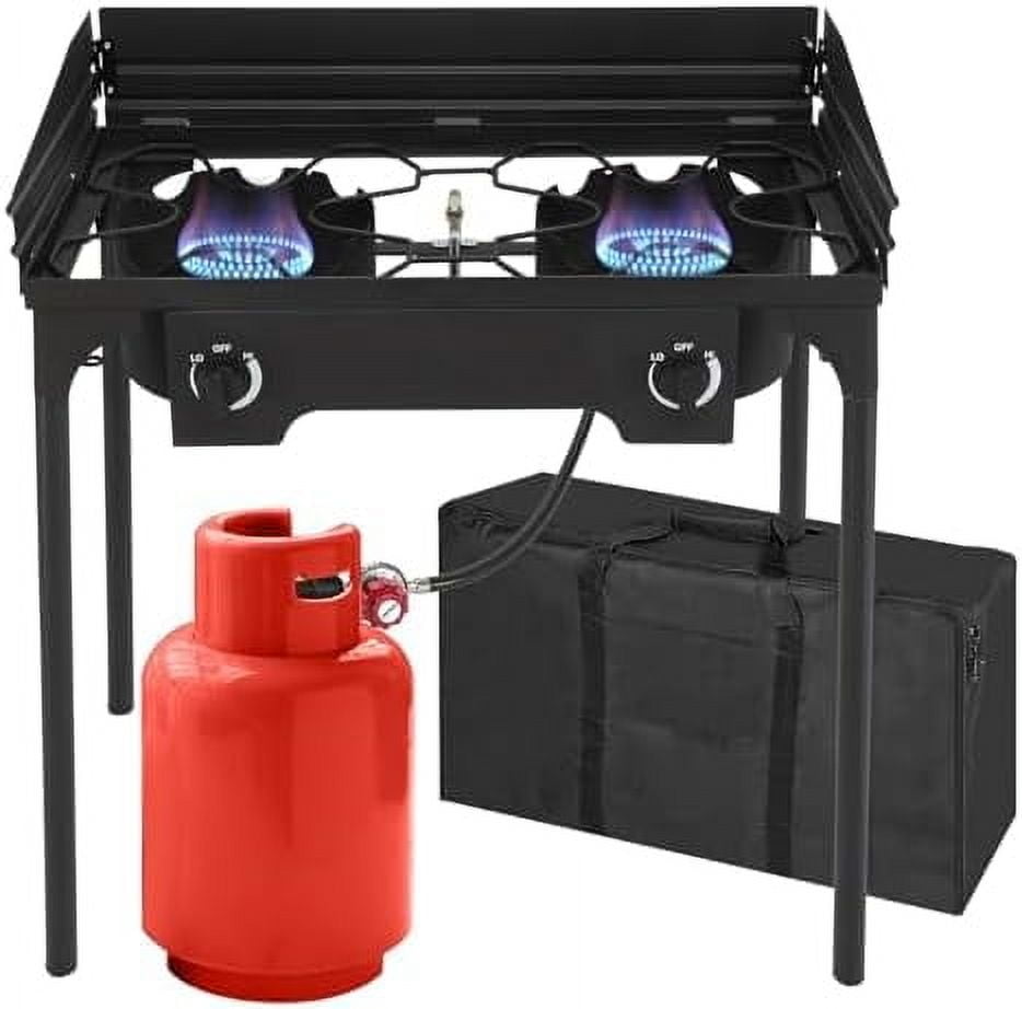 2-Burner Outdoor Portable Propane Burner Stove 150,000-BTU Gas Cooker with Windscreen & Carrying ...