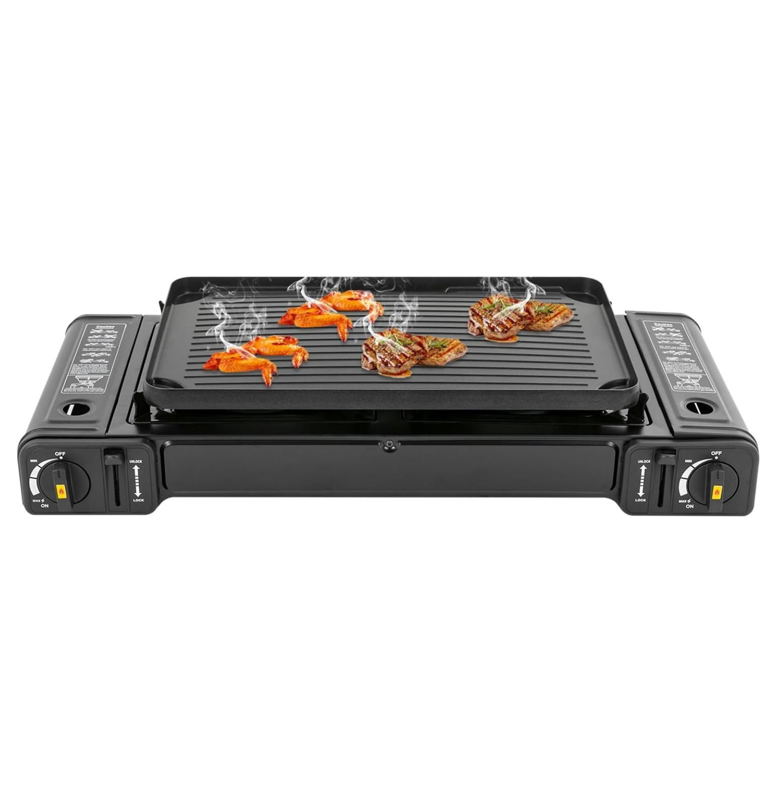 2-Burner Portable Butane with Non-sticking Grill Tray Double Burner ...