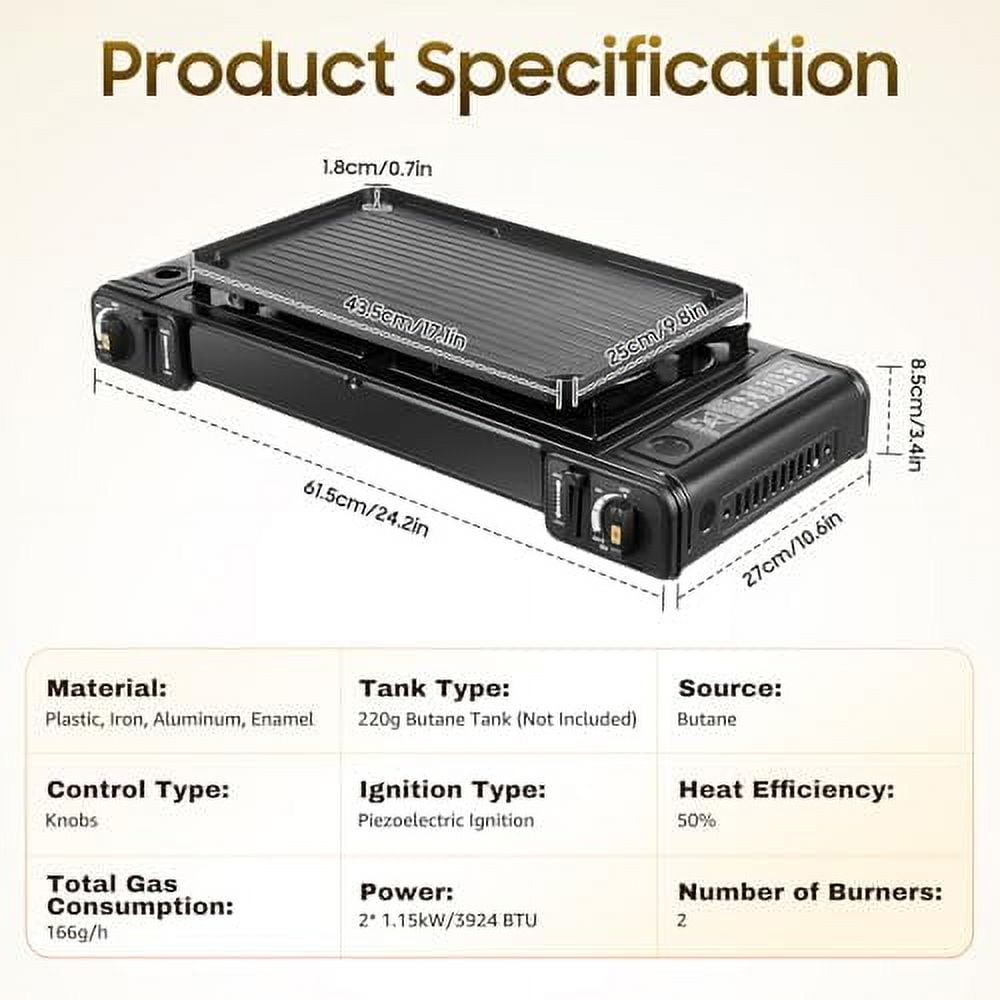 2-Burner Portable Camping Stove, Double Burner Butane Stove, Butane ...