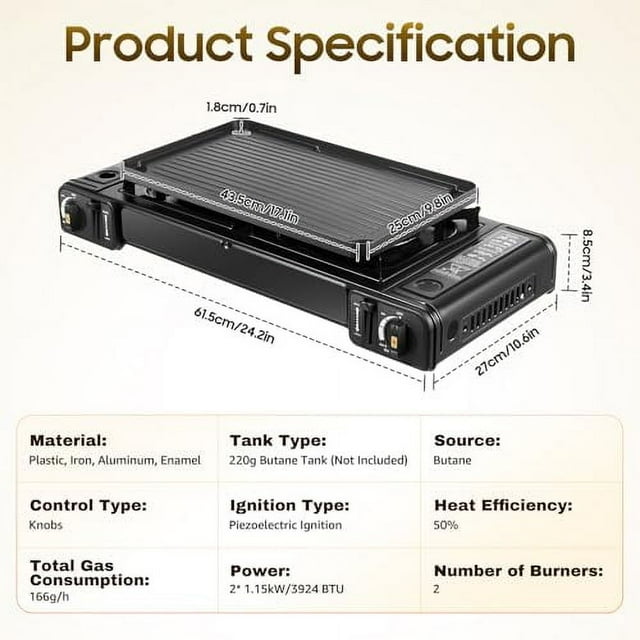 2-Burner Portable Camping Stove, Double Burner Butane Stove, Butane ...