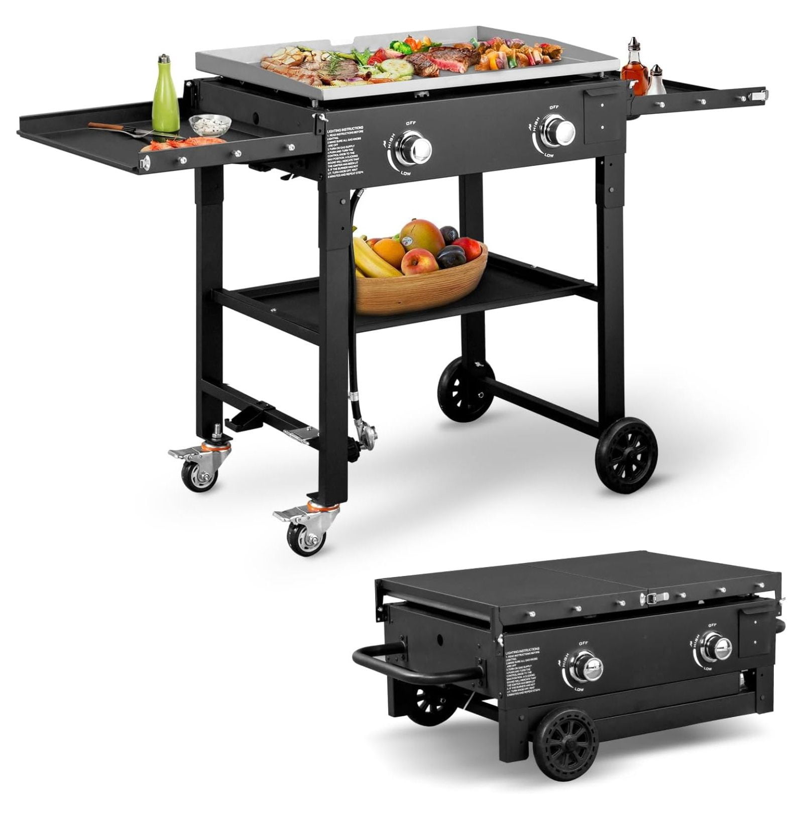 2 Burner Portable Flat Top Gas Grill, 28" Propane Griddle, 30,000 BTU ...