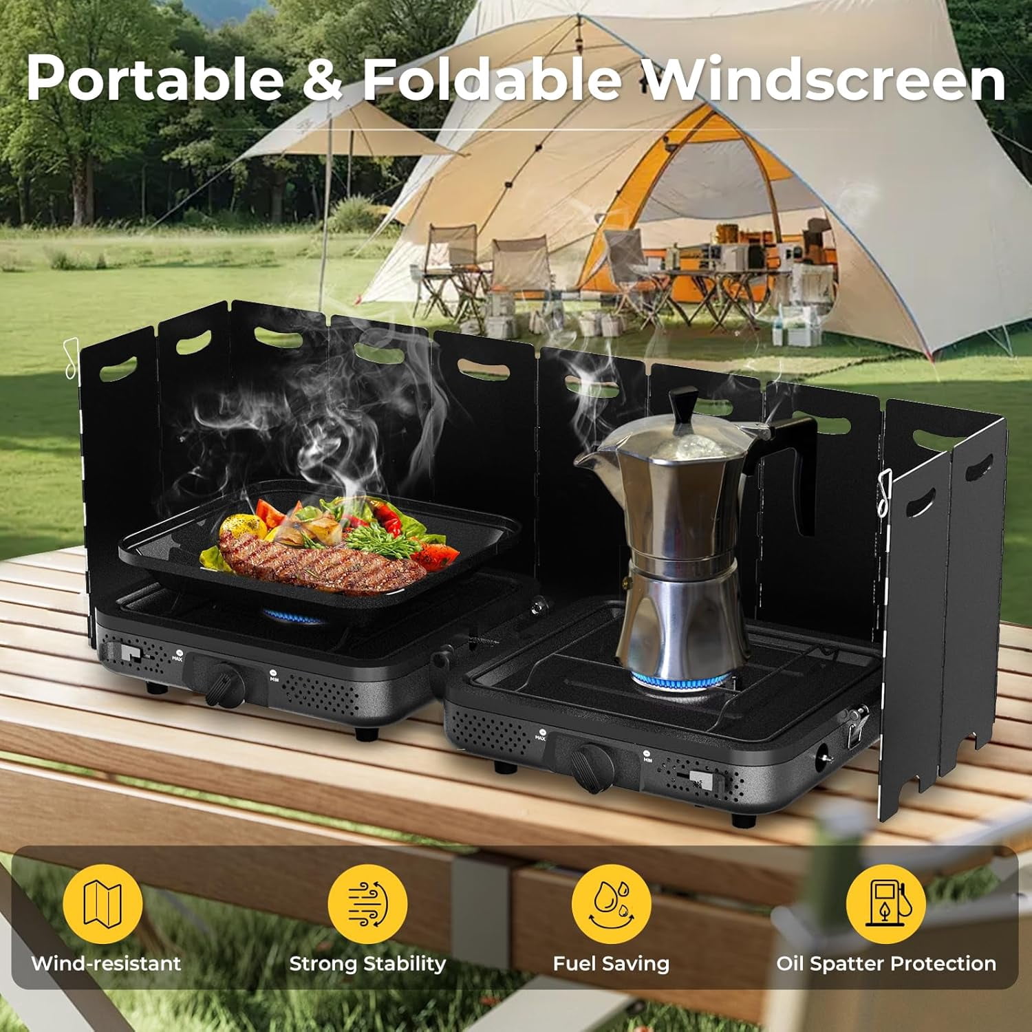 2 Burner Portable Propane Camping Stove, 17200 BTU Camp Stove with ...