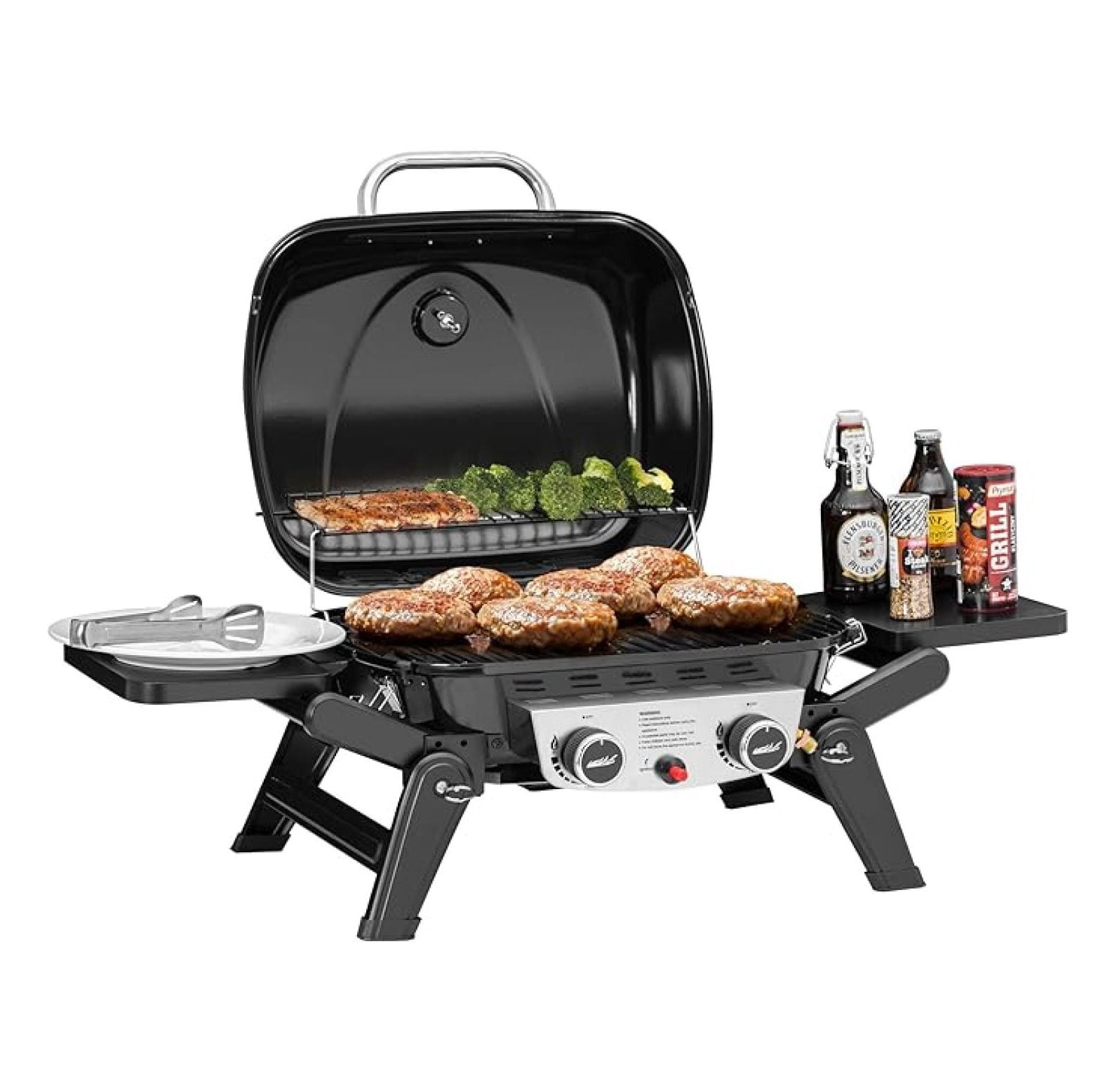 2-Burner Portable Propane Gas Grill with Foldable Side Tables and Legs ...