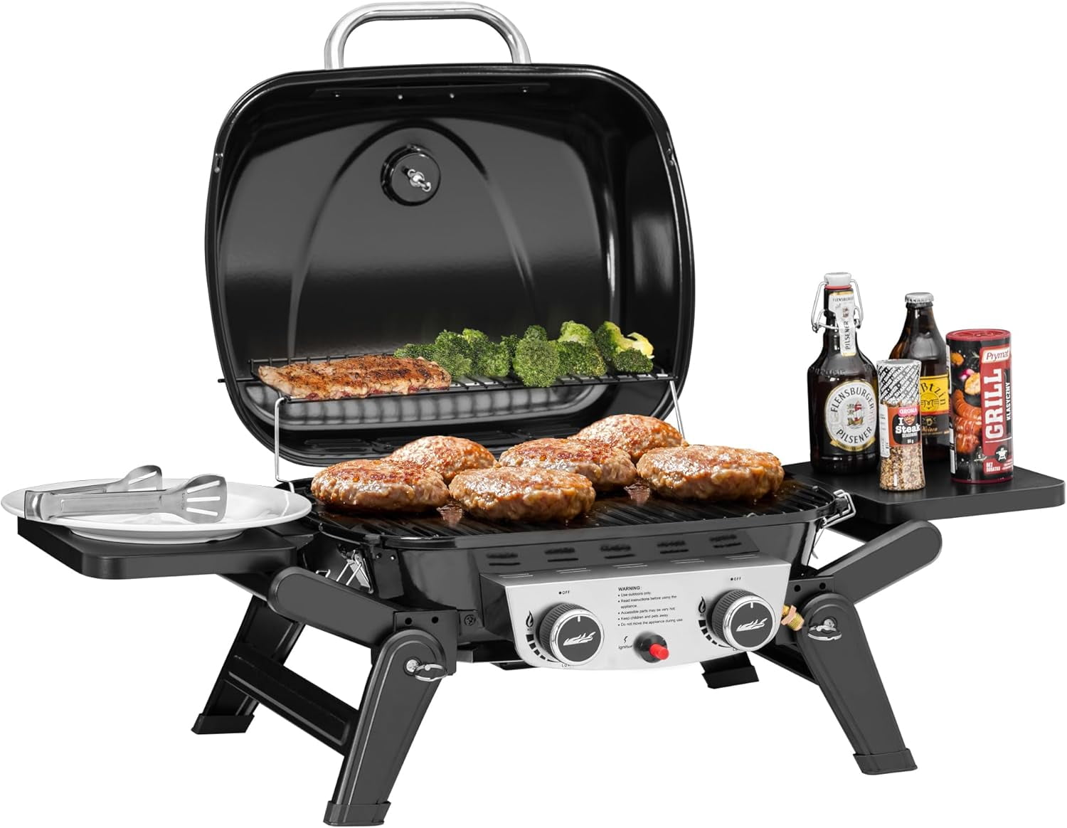 2-Burner Portable Propane Gas Grill with Foldable Side Tables, Outdoor ...