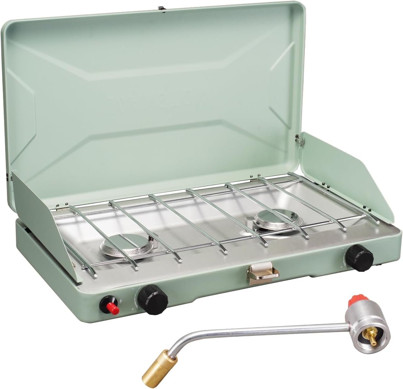 2-Burner Propane Camping Stove with 20,000 Total BTUs, Wind Guards ...