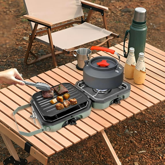 2 Burner Propane Camping Stove with Grill, 16000 BTU Portable Propane ...