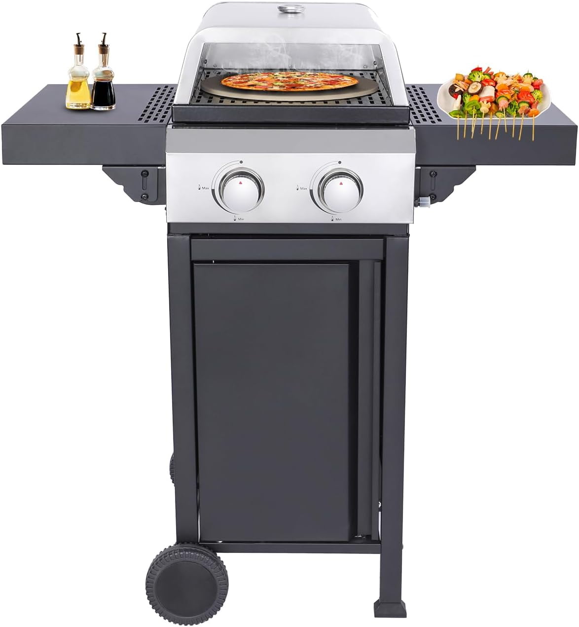 2-Burner Propane Gas BBQ Grill with Wire Enamel Cooking Grids & Pizza ...