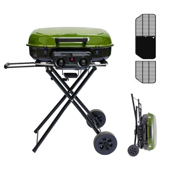 2 Burner Propane Gas Grill with Dual Cooking Surfaces, Porcelain Grate ...