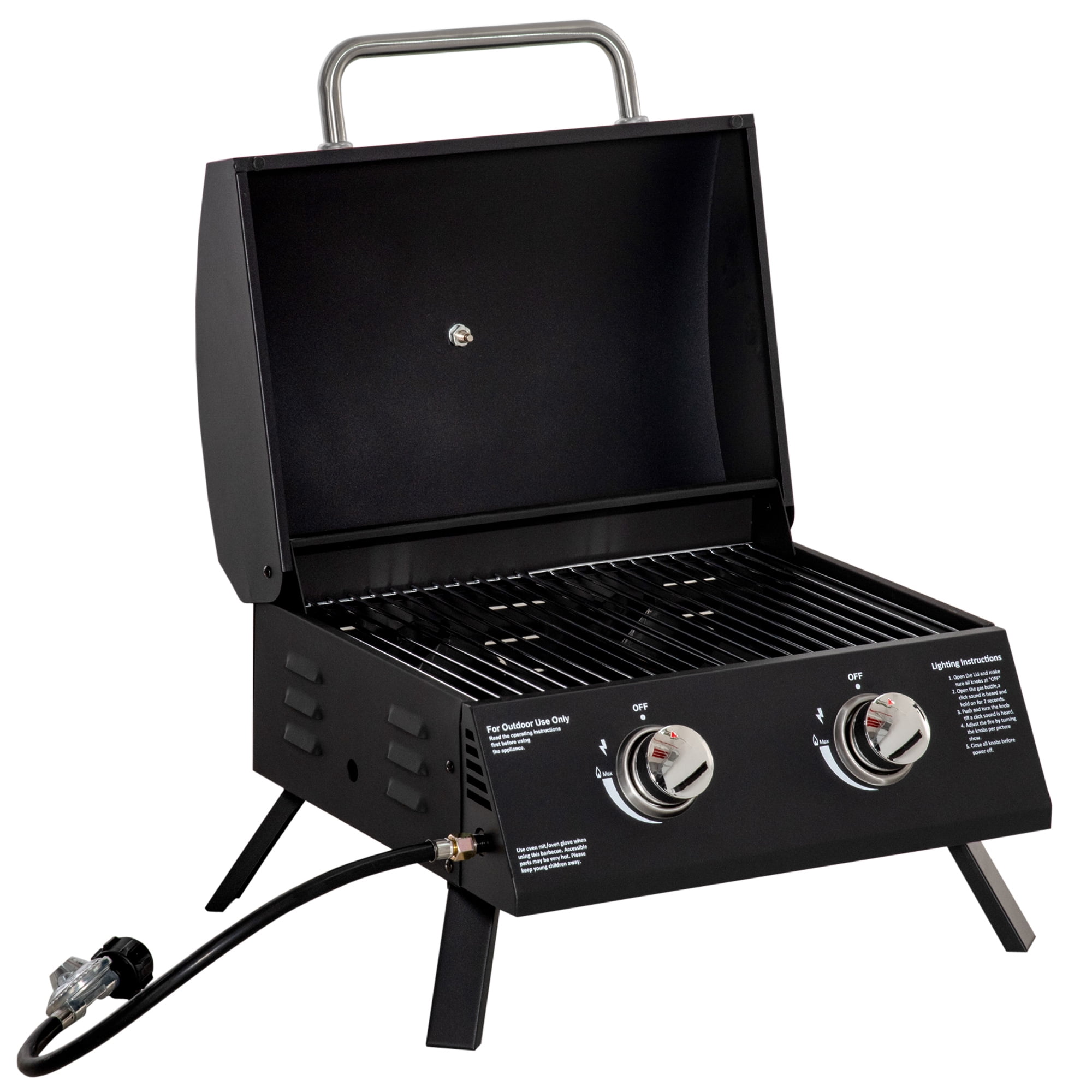 2 Burner Propane Gas Grill Outdoor Portable Tabletop BBQ with Foldable ...