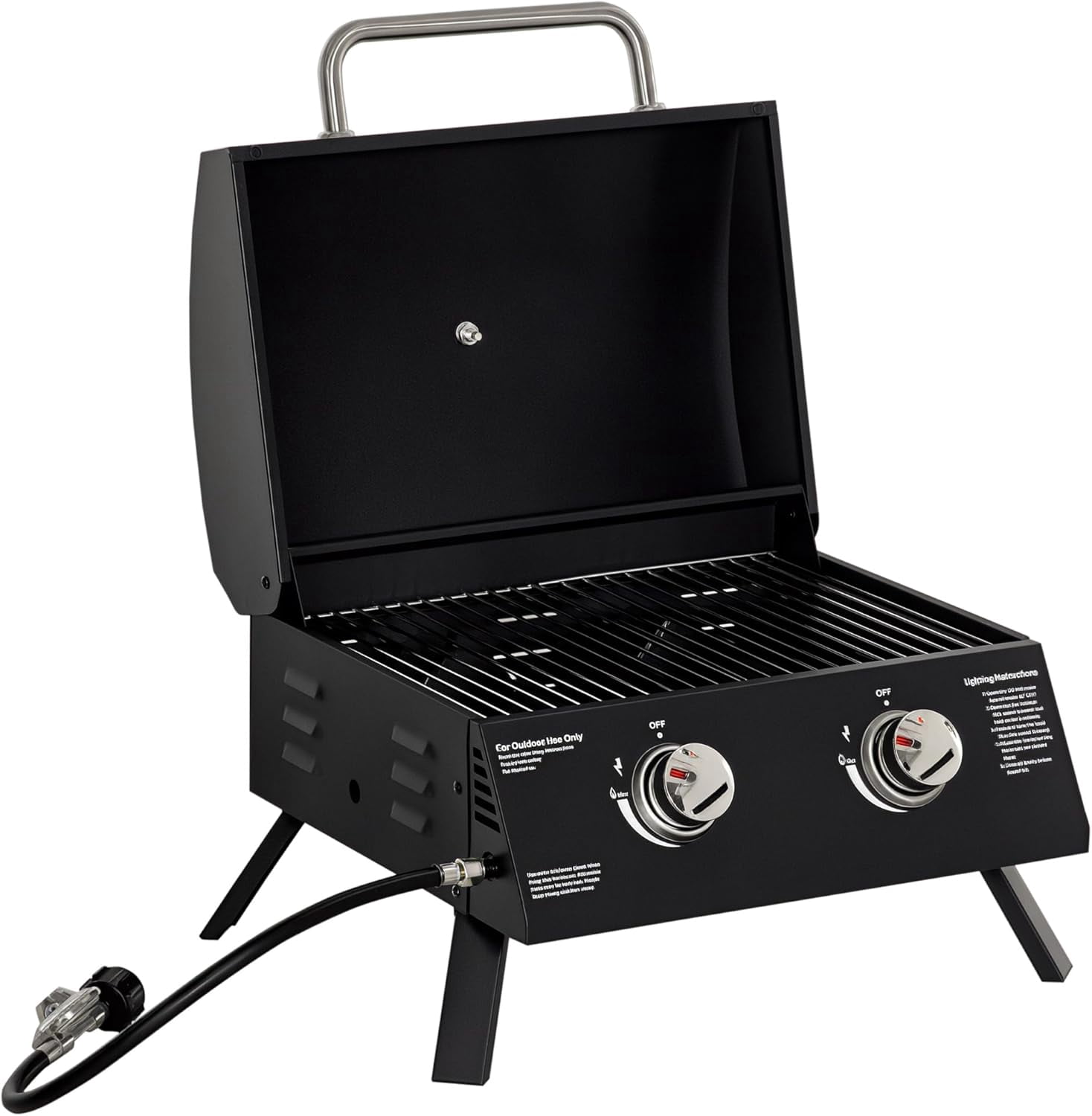 2 Burner Propane Gas Grill Outdoor Portable Tabletop BBQ with Foldable ...